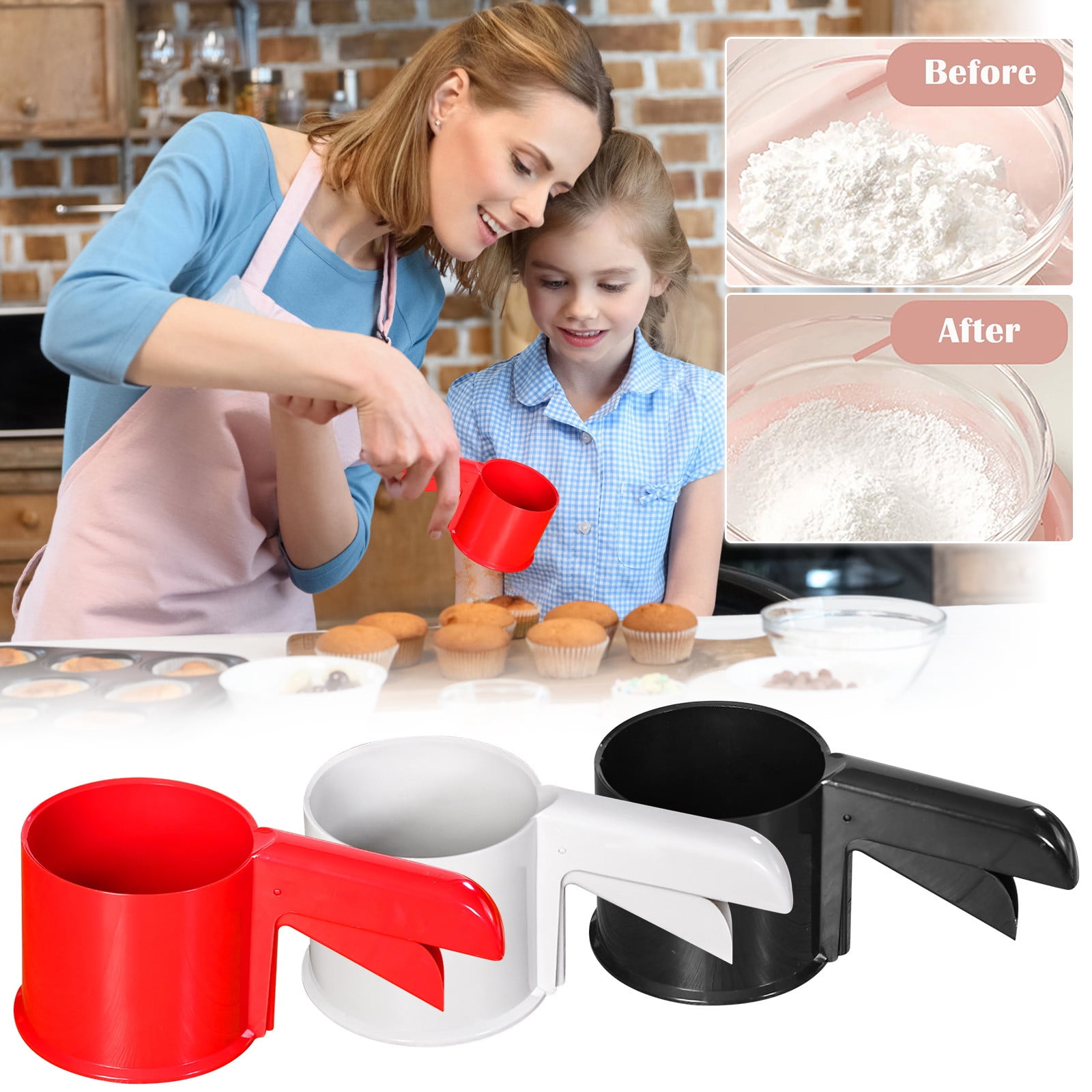 Flour Sifter, Plastic Baking Sieve with Handle, 3-Cup Capacity & Fine Mesh Screen for Smooth ...