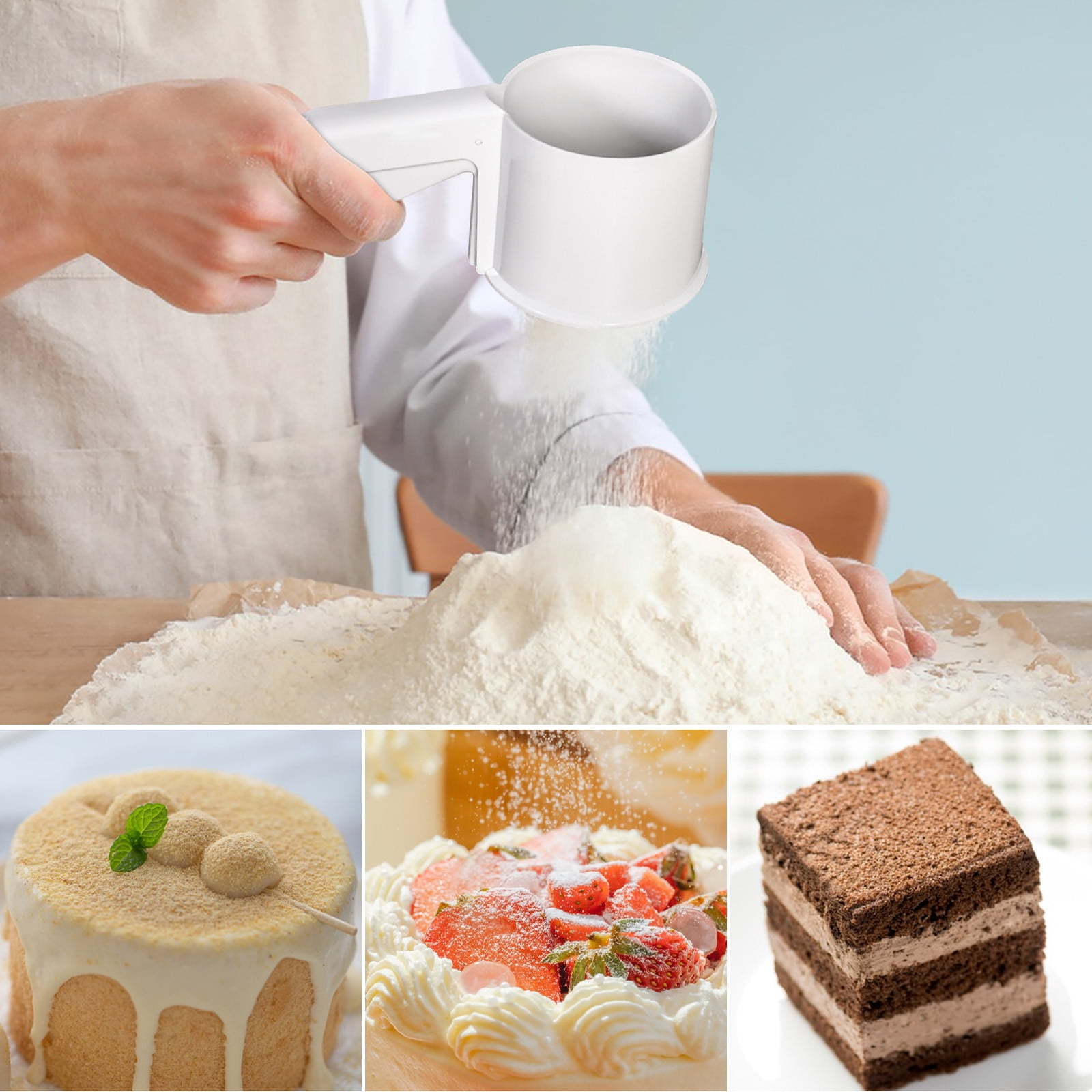 Flour Sifter, Plastic Baking Sieve with Handle, 3-Cup Capacity & Fine ...