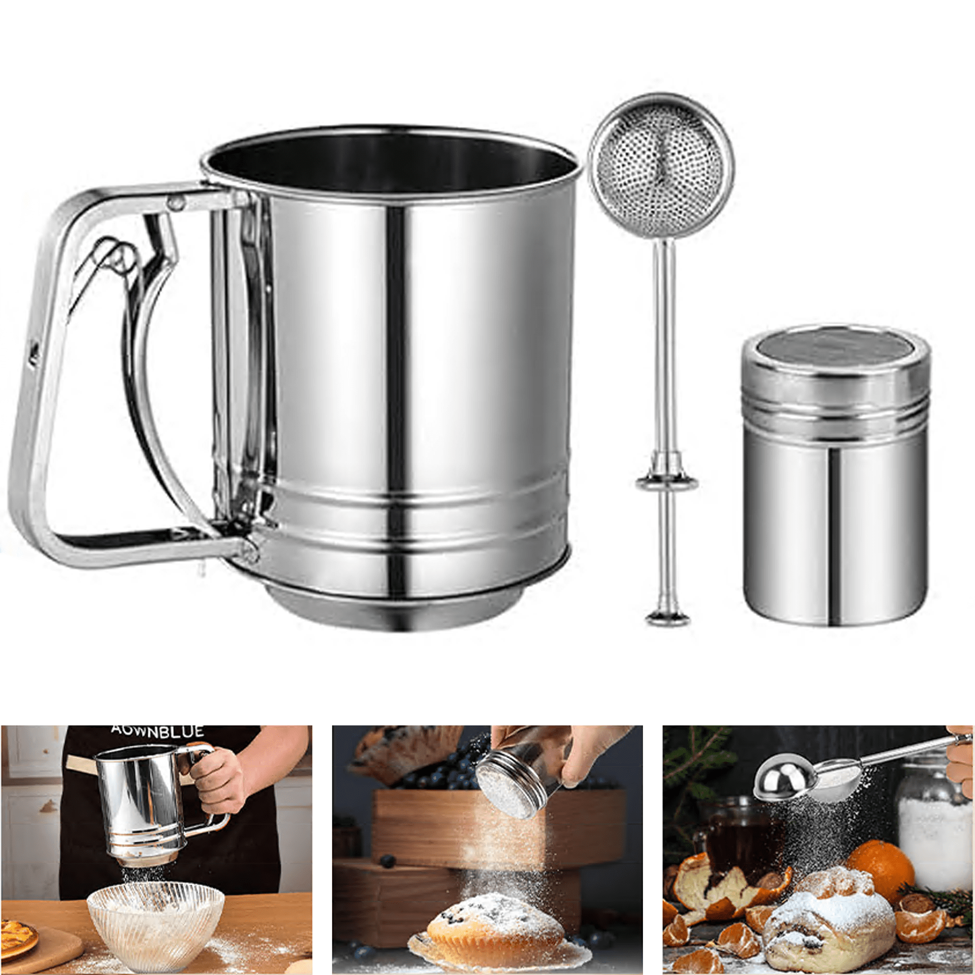 Flour Sifter, Sifter for Baking with Flour and Powdered Sugar Shaker ...