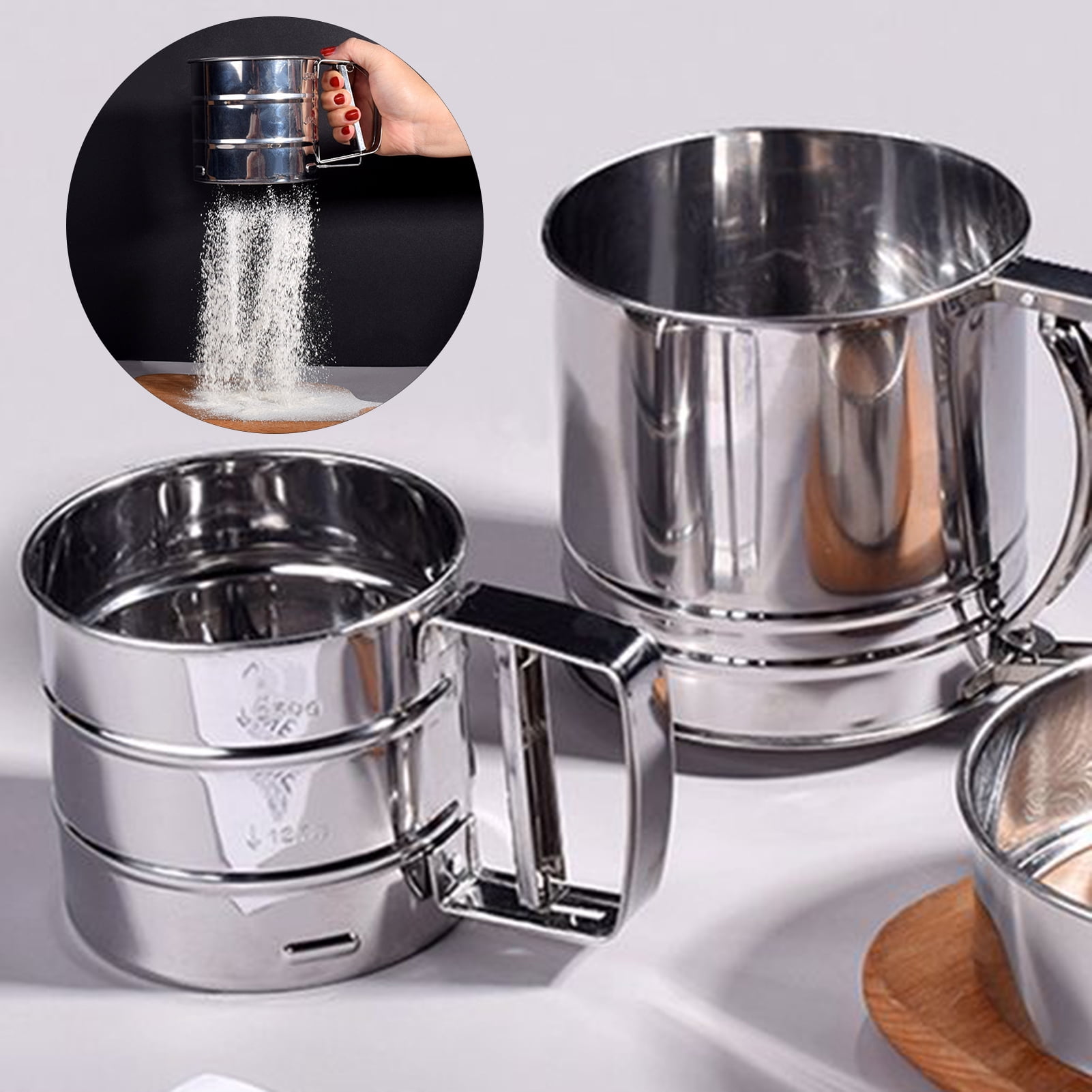 Flour Sifter, Stainless Steel Sifter Fine Mesh Flour Sifter Sieve ...