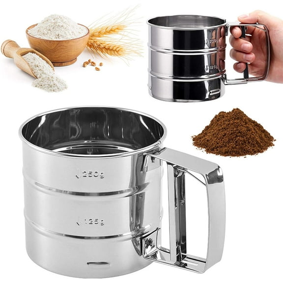 Flour Sifter for Baking,Stainless Steel 3 Cup Baking Sieve Cup Flour ...