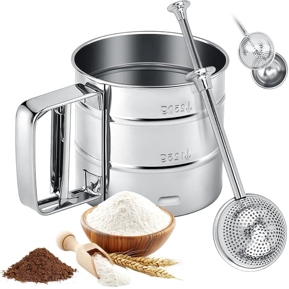 Flour Sifter for Baking, Fine Mesh Flour Sieve Strainer, Hand Press ...