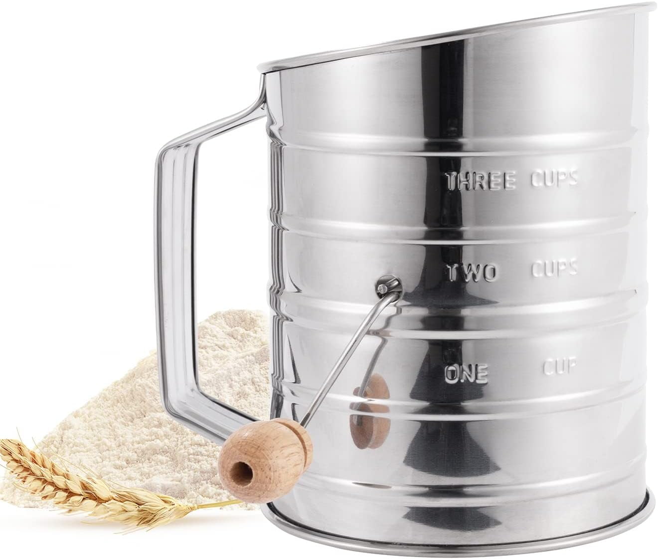 Flour Sifter for Baking, Flour Sifter, Hand Crank with 2-Wire Agitator ...