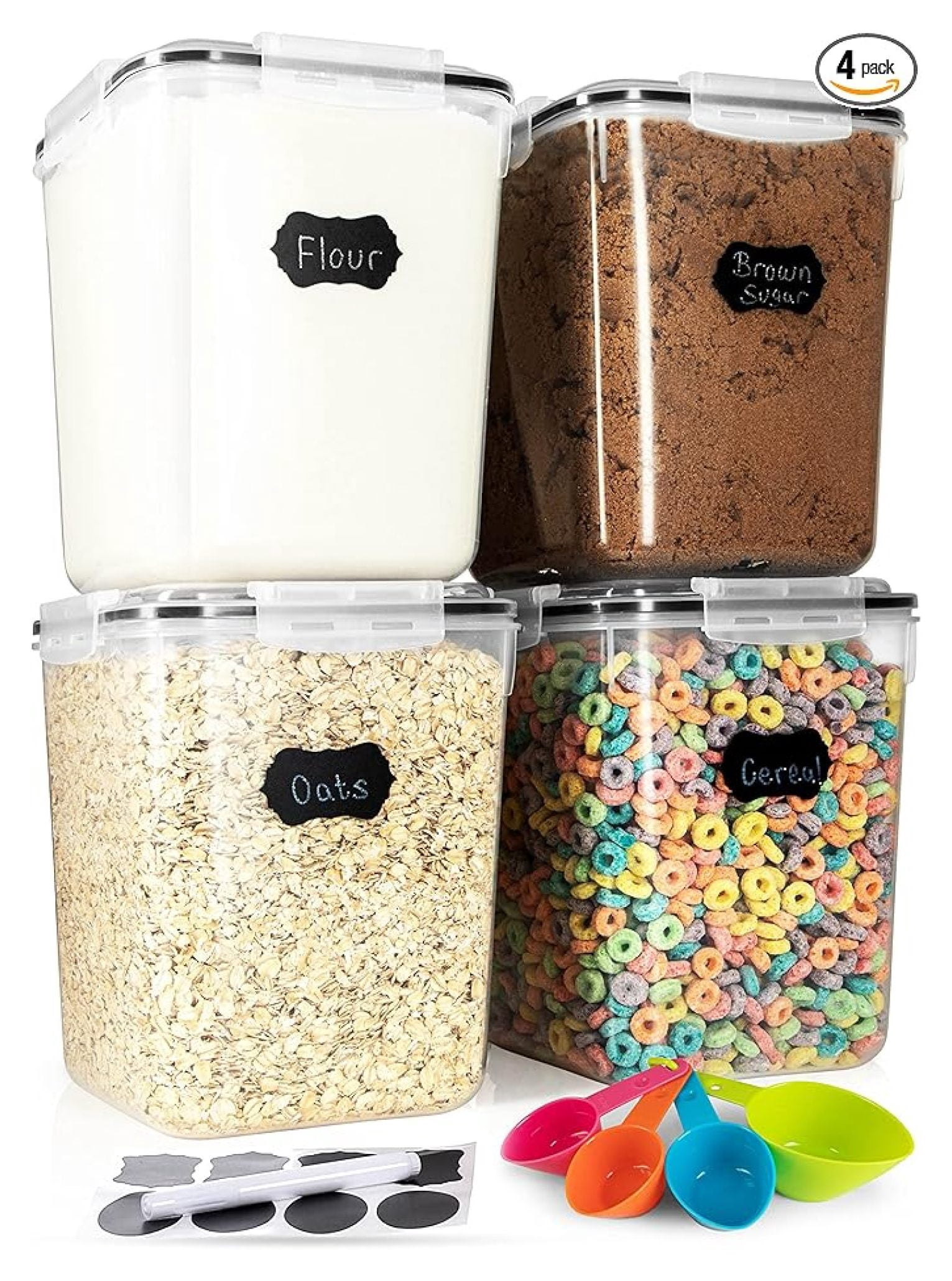Flour Sugar Storage Containers (5.3L/4pk) Great Rice Canisters Sets For ...
