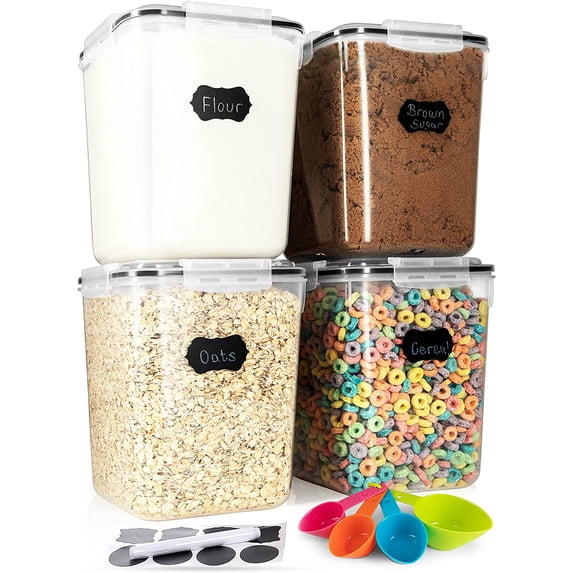 Flour and Sugar Storage Containers 5.3L 4-Pack Airtight Kitchen Pantry ...