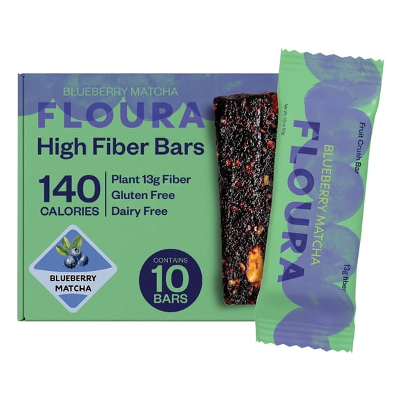 Floura Blueberry Matcha Fruit-Forward AIF9 Fiber Bars- High Fiber ...