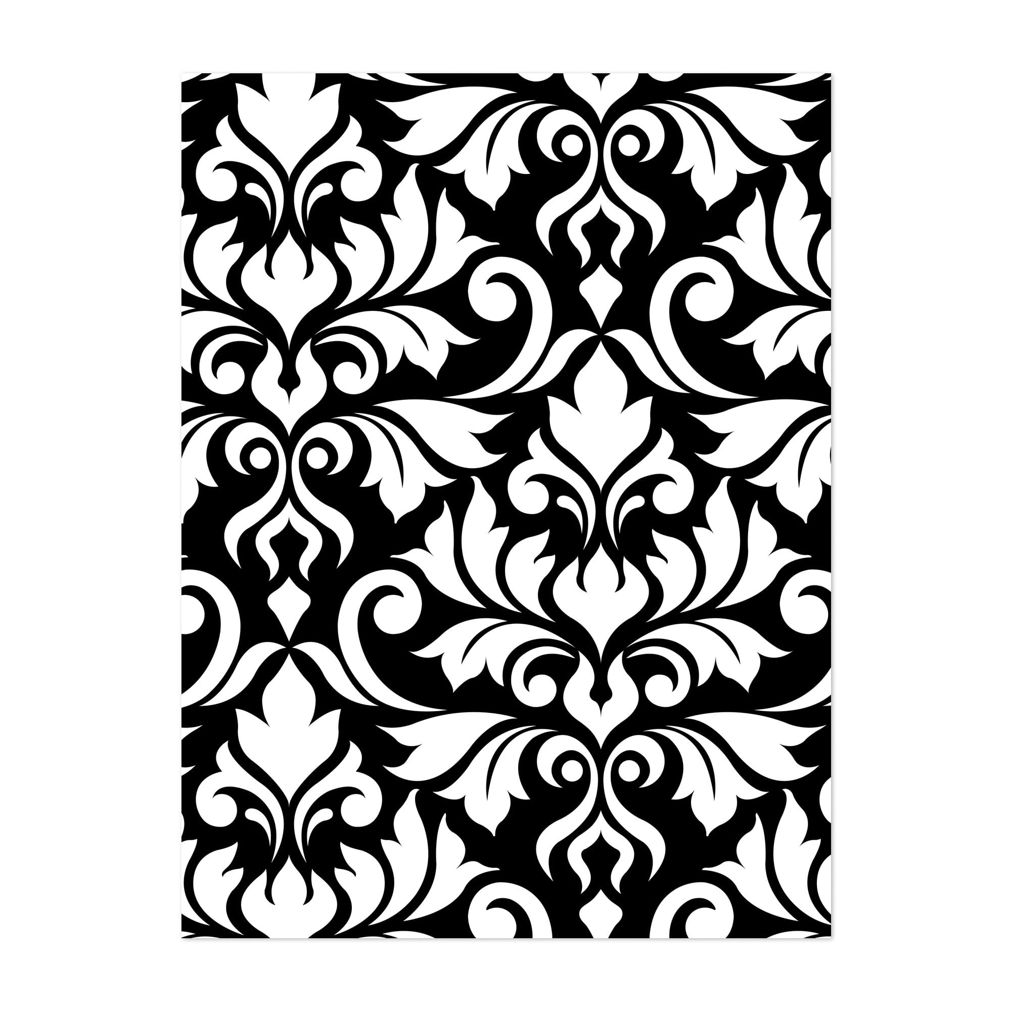 Flourish Damask Art White on Black - Digital Art Pattern Black and ...