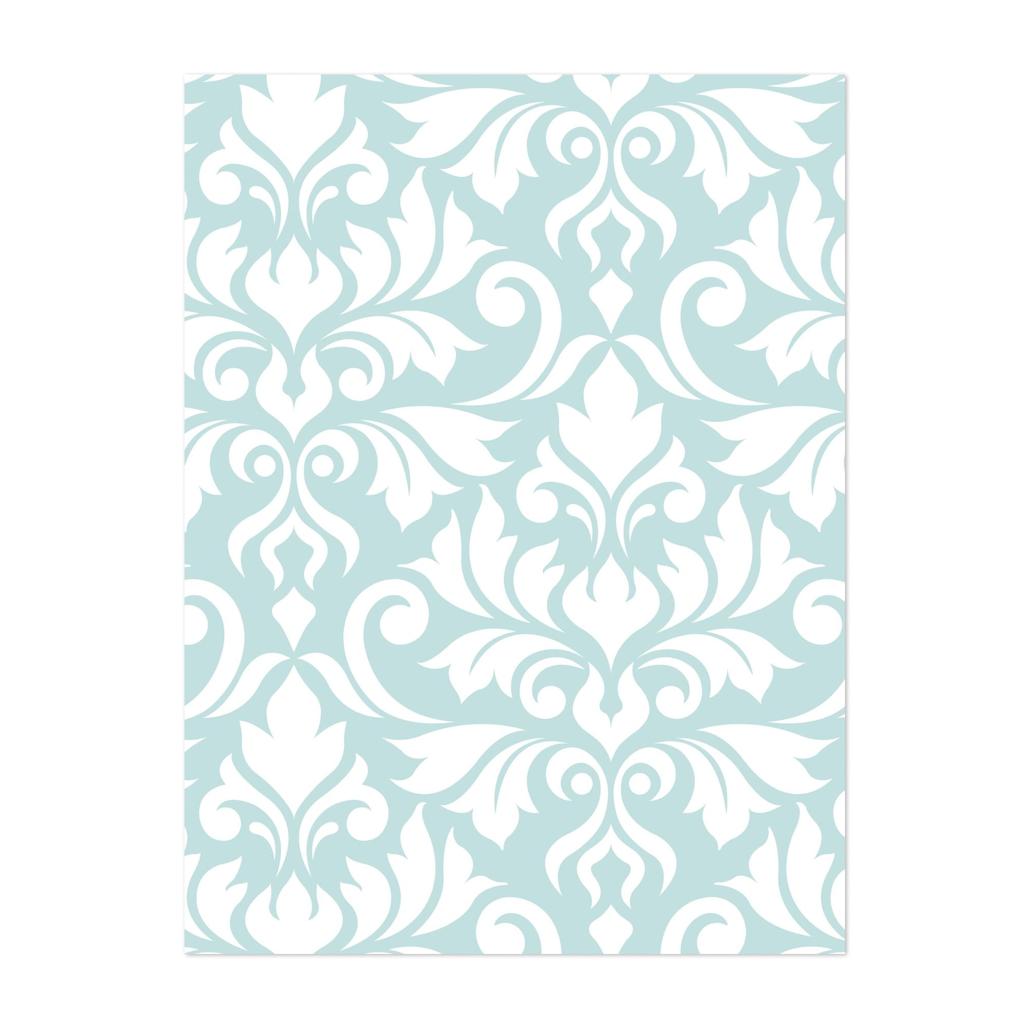 Flourish Damask Art White on Duck Egg Blue - Digital Art Pattern Floral ...