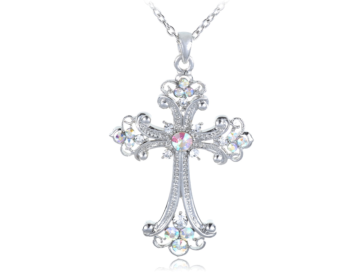 Flourish Flower Gothic Renaissance Cross AB Crystal Rhinestone Pendant ...