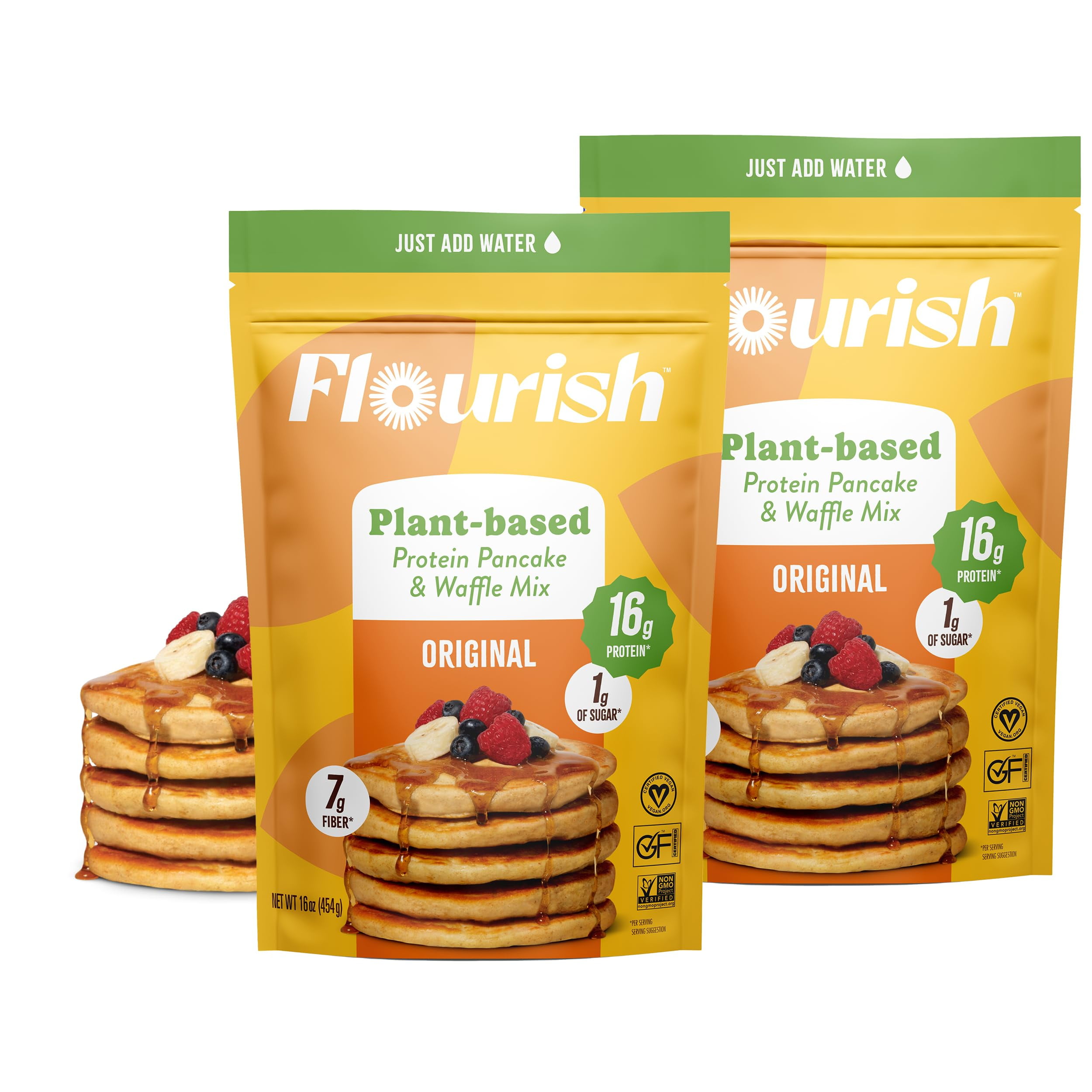 Flourish Plant-Based Protein Pancake OIF8 & Waffle Mix, Gluten-Free, Nut-Free, Soy-Free, Vegan ...