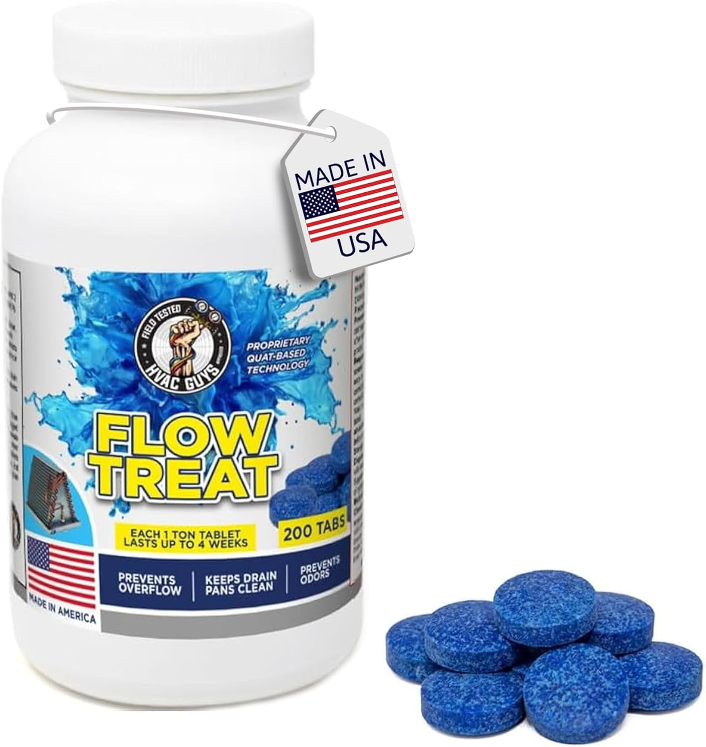 Flow Treat Tabs - 200 Tablets | AC Drain Line Cleaner | Prevents Odors ...