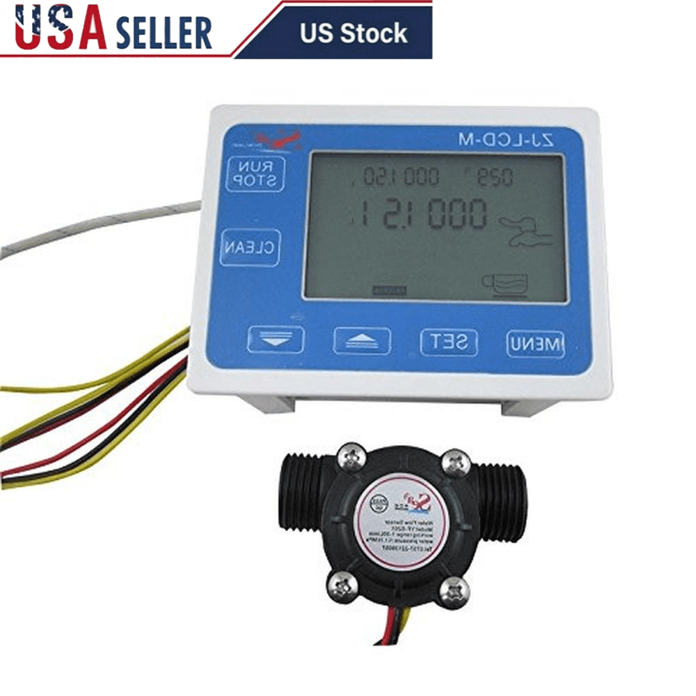 Flow Water Sensor Meter LCD Display 1-30L/min Control Quantitative Real ...