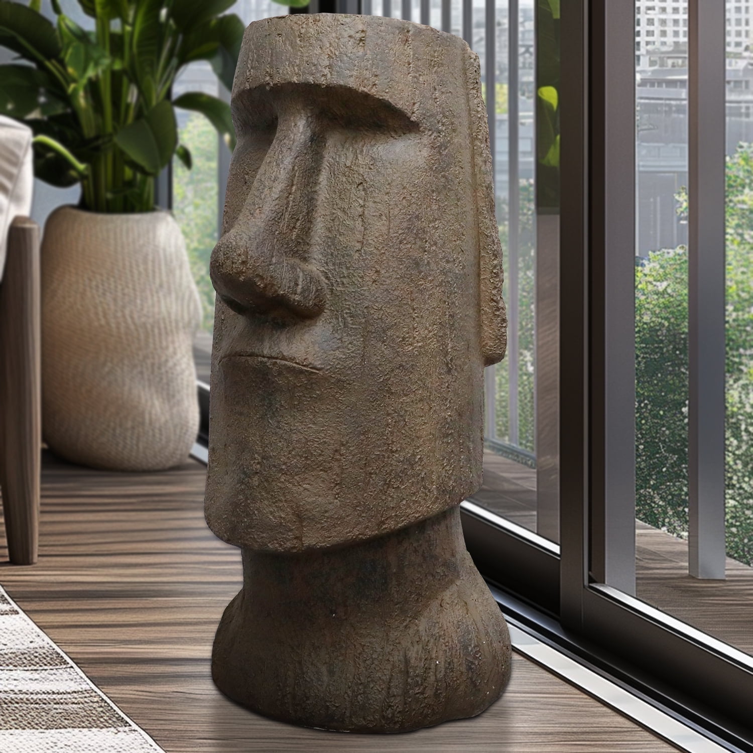 FlowLuxe 35.6"H Moai-Inspired Statue - Easter Island Head Sculpture for ...