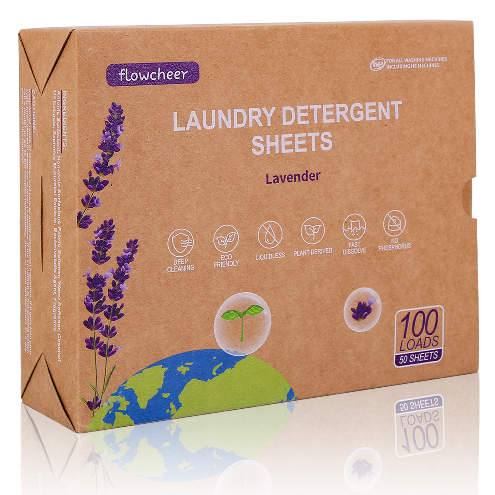 Flowcheer Laundry Detergent Sheets, 50 Sheets (100 Loads), Lavender ...