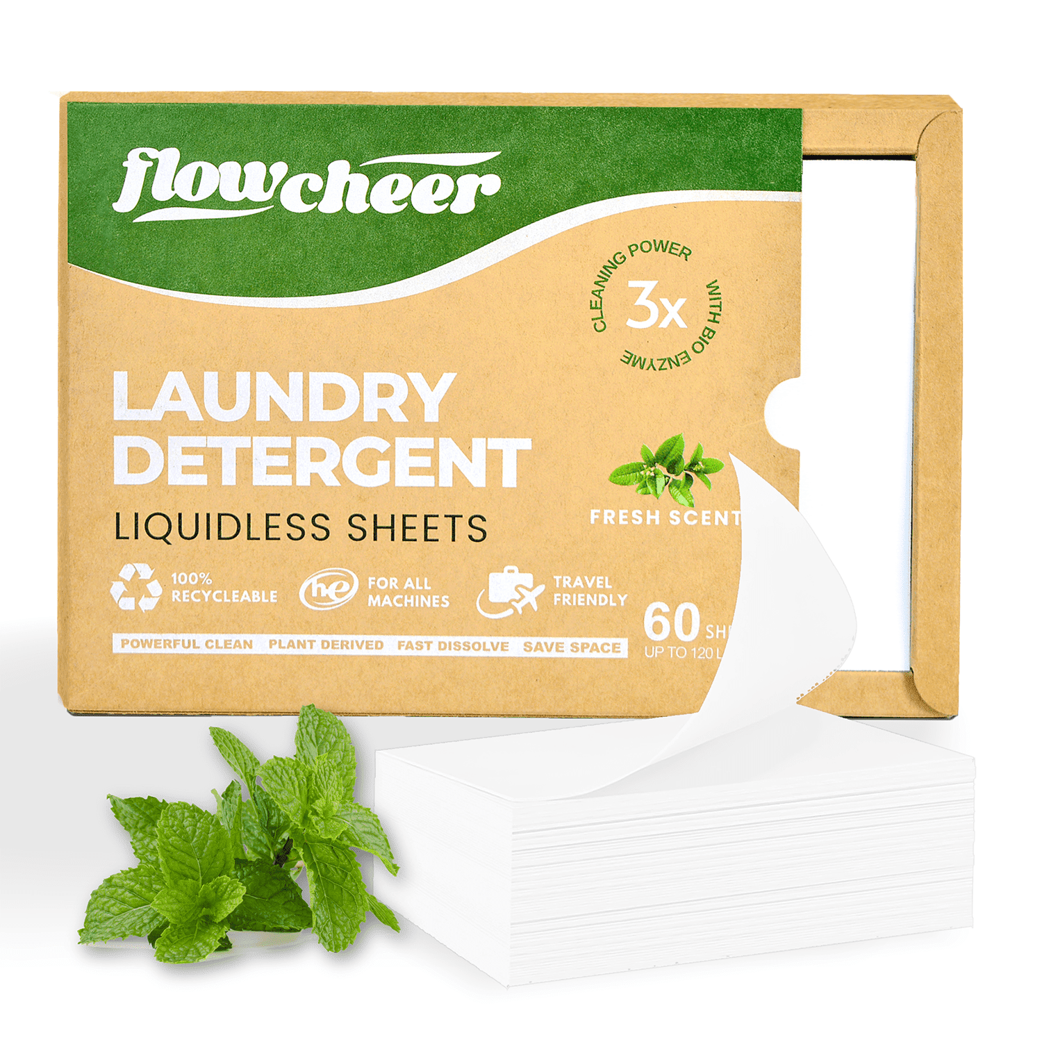 Flowcheer 60 Detergent Sheets, 120 Loads, Compact & Easy Travel, Rapid ...