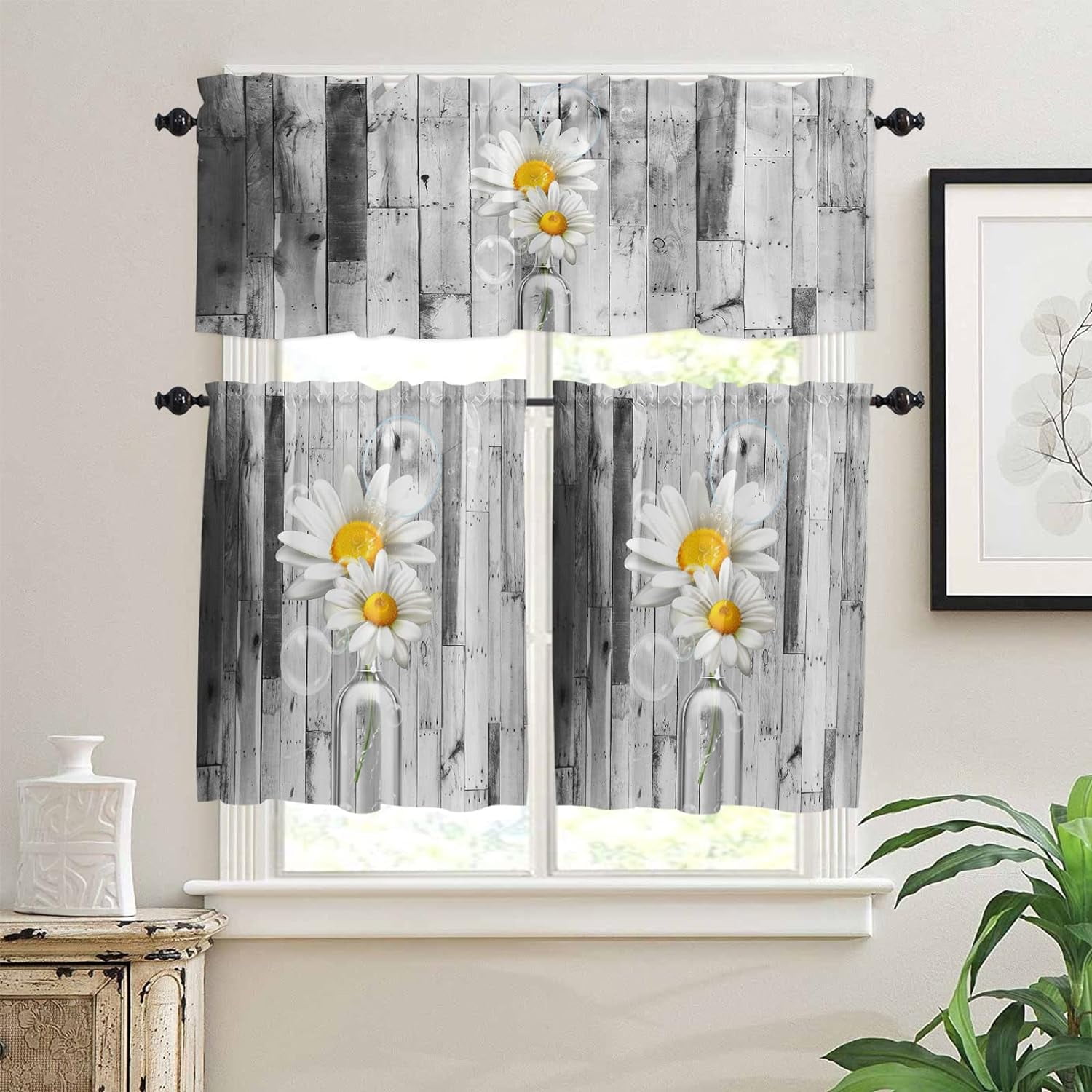 Flower 3pcs Kitchen Curtain Valance and Tiers Set, Small Window ...