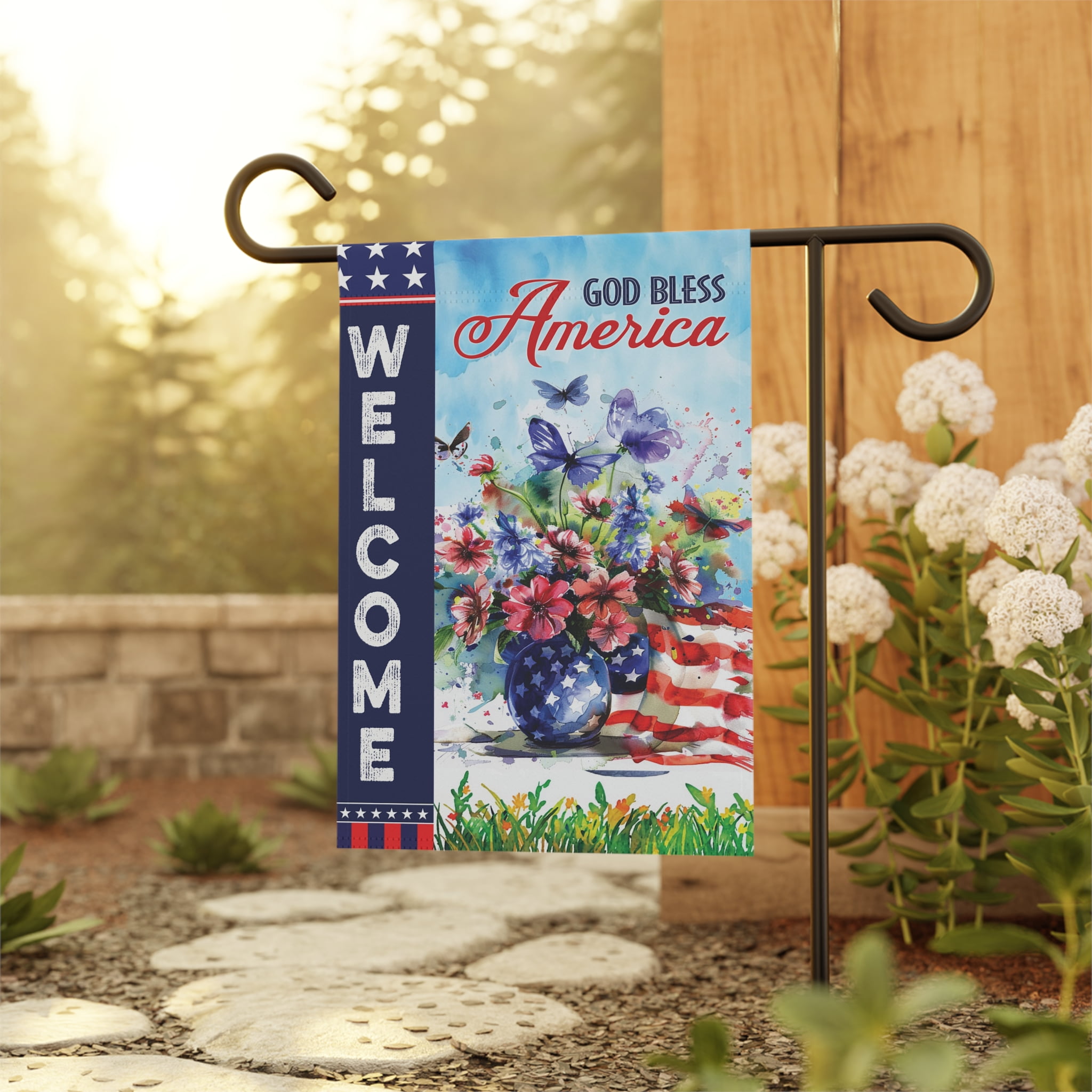Flower 4th of July Welcome Flag, Housewarming Gift Flag ID-0531-4EDA ...