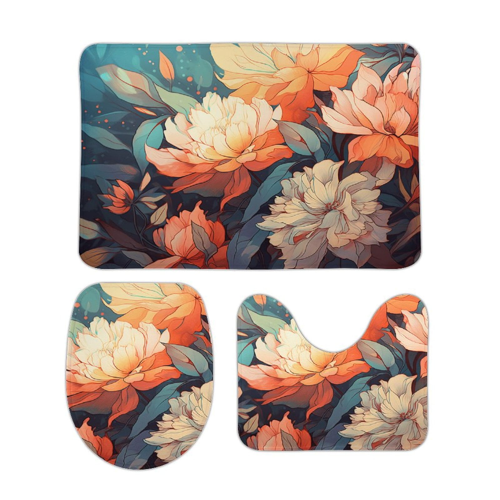 Flower (66) Soft Bathroom Carpet Set , Contour Carpet Set, Toilet Lid ...