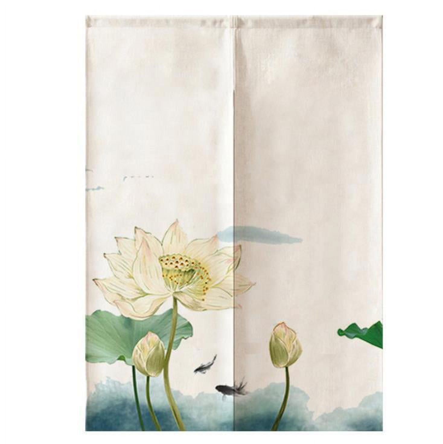 Flower Abstract Blue Lotus Japanese Door Curtain for Living Room ...