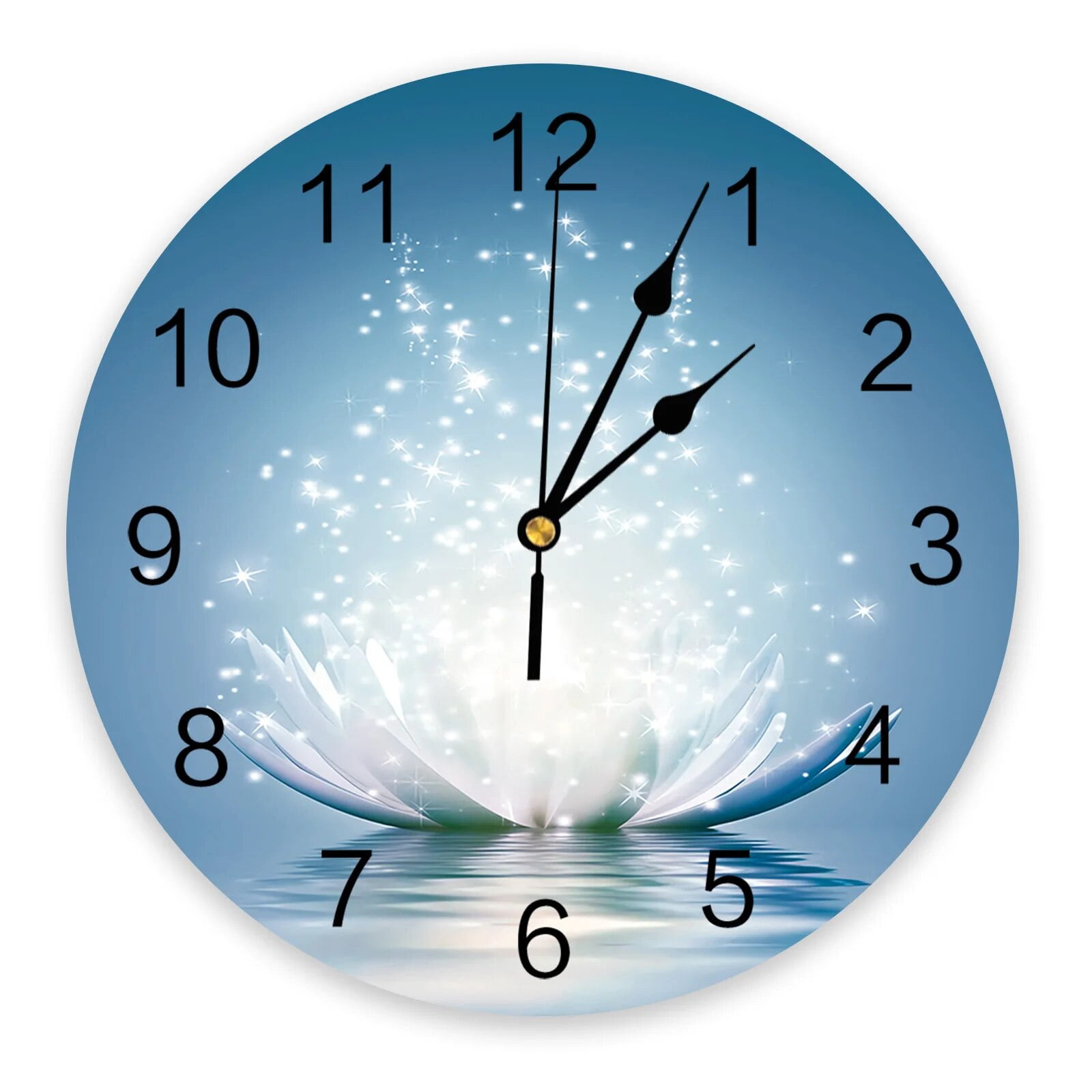 Flower Abstract Blue Lotus PVC Wall Clock Modern Design Living Room ...