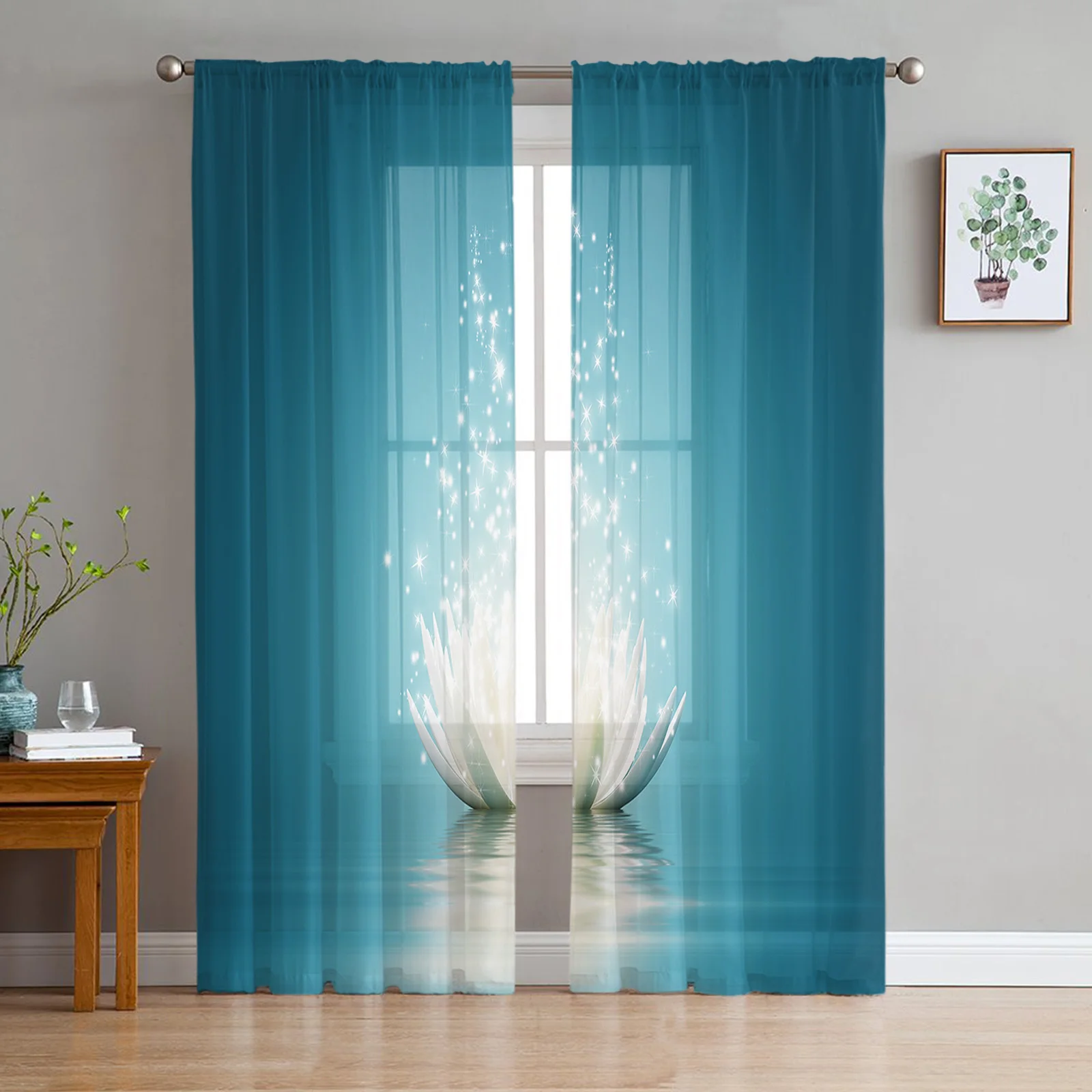 Flower Abstract Blue Lotus Sheer Curtains for Bedroom Living Room ...