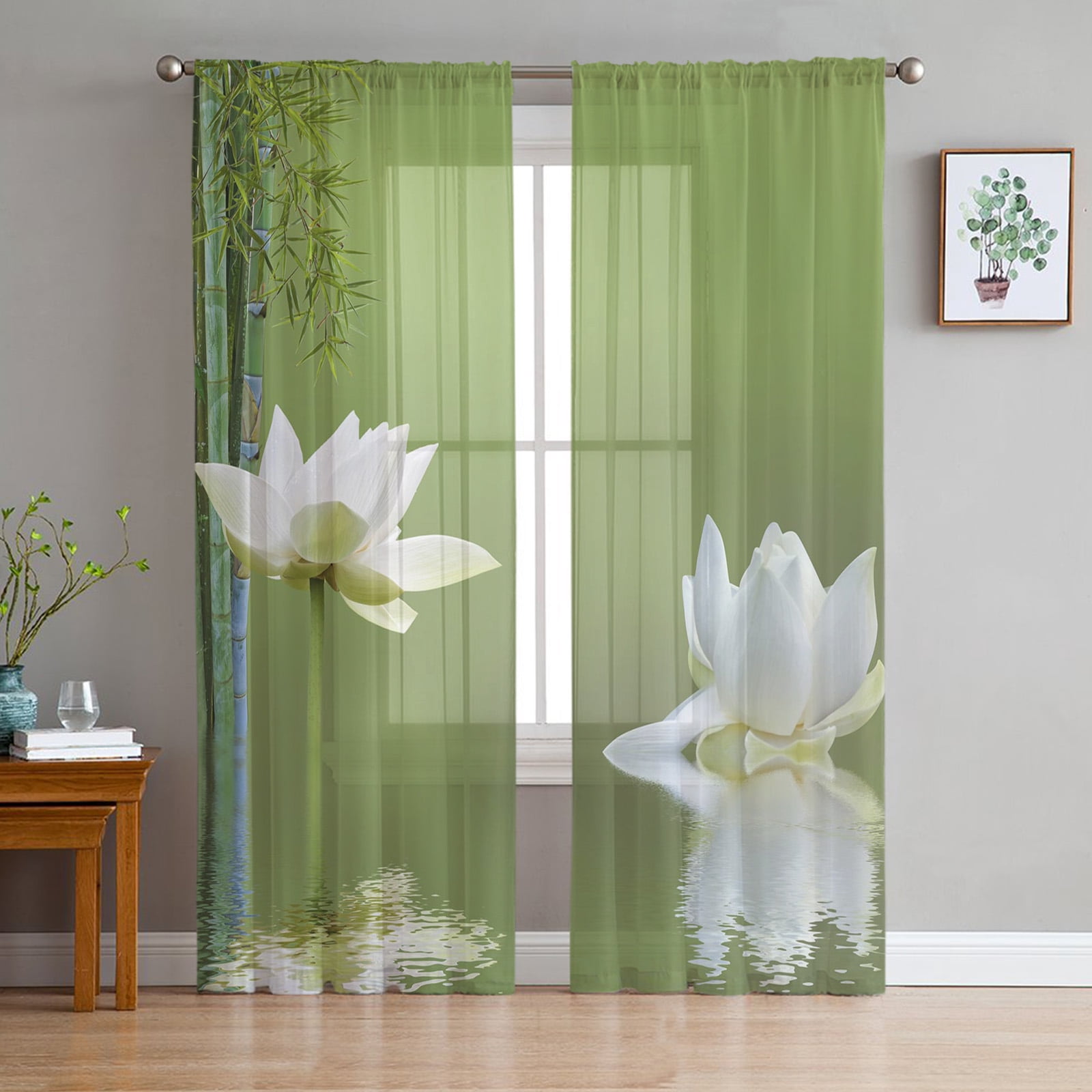 Flower Abstract Blue Lotus Tulle Sheer Window Curtains for Living Room ...