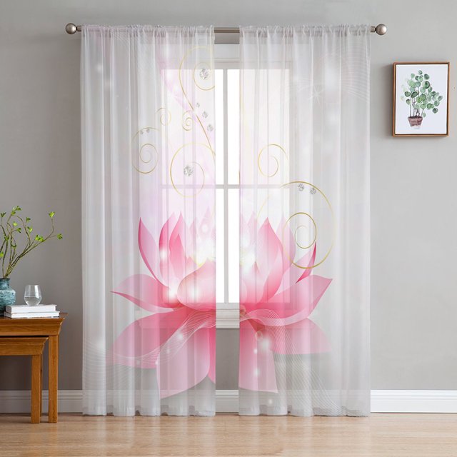 Flower Abstract Blue Lotus Tulle Sheer Window Curtains for Living Room ...