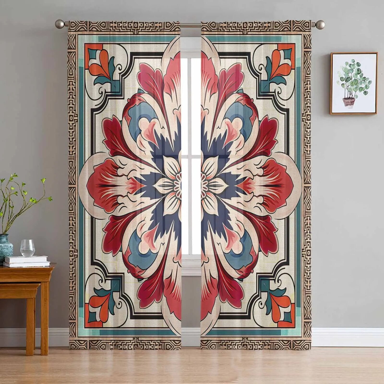 Flower Abstract Lines Voile Curtains for Bedroom Window Tulle Curtain ...
