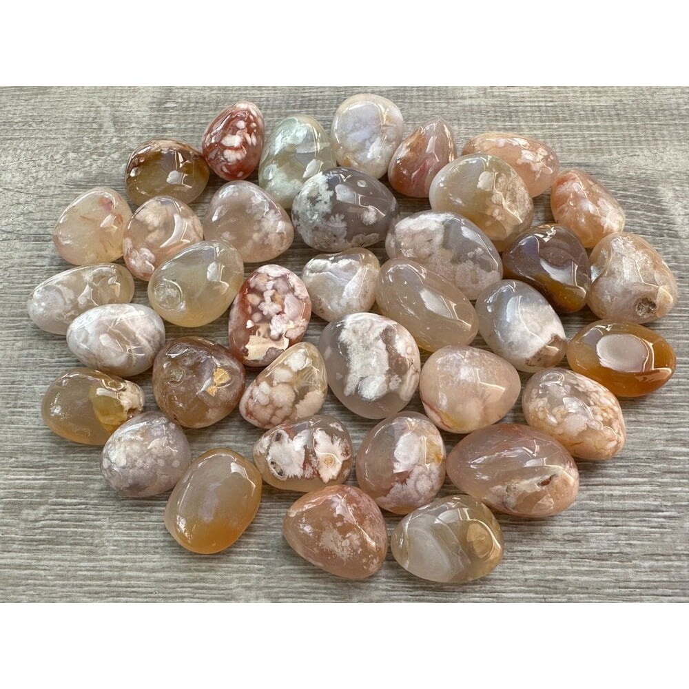 Flower Agate Tumbled Stones, 0.75"-1.25" Tumbled Cherry Blossom Agate ...