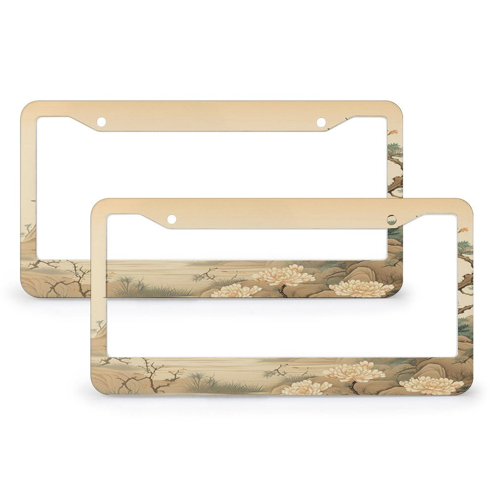 Flower And Bird Mountain Tree License Plate Frame - 2 Pack Aluminum ...