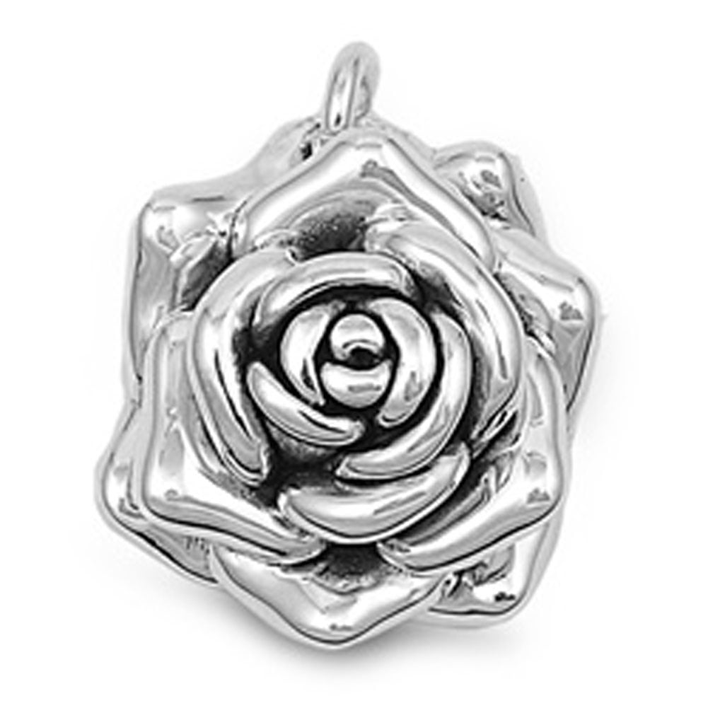 Flower Angular Rose Bloom Pendant .925 Sterling Silver Blossom Linear ...