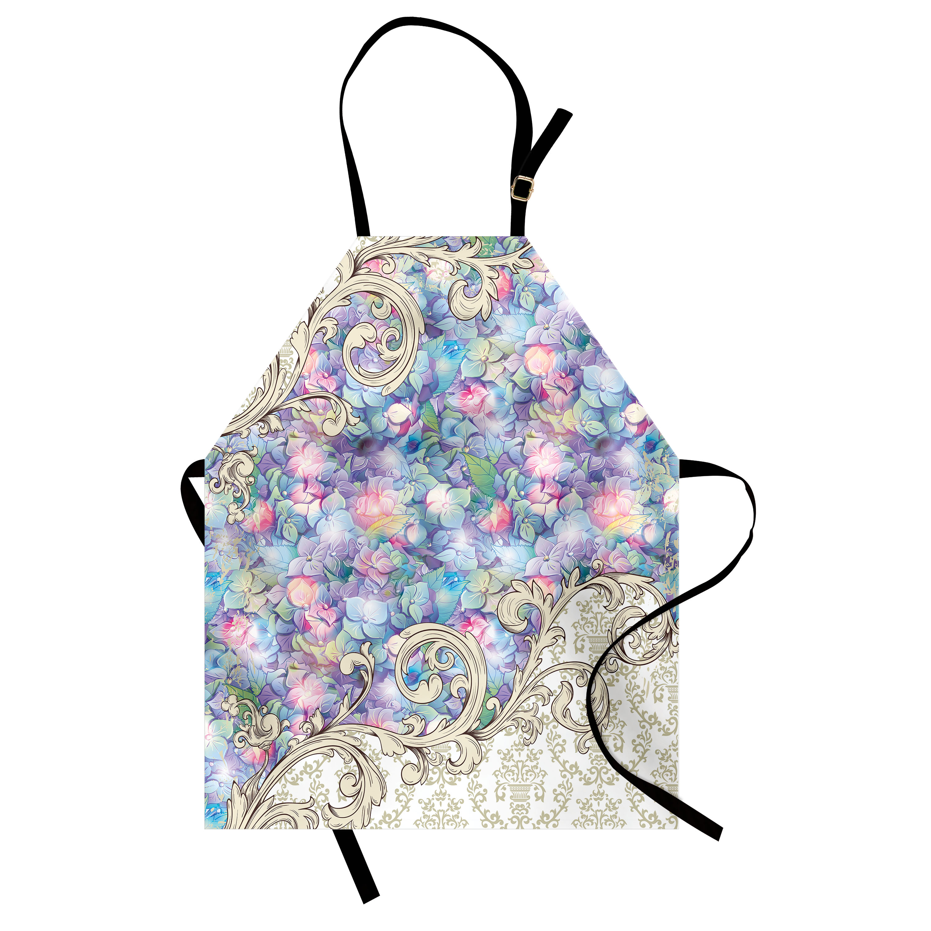 Flower Apron, Colorful Hydrangeas Romantic Baroque Swirls Art Nouveau ...