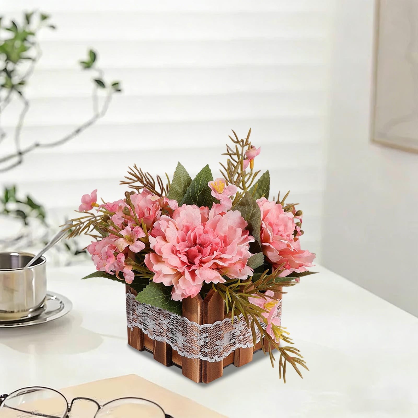 Flower Arrangement with Vase 8" Artificial Flowers in Pot - Flowers ...