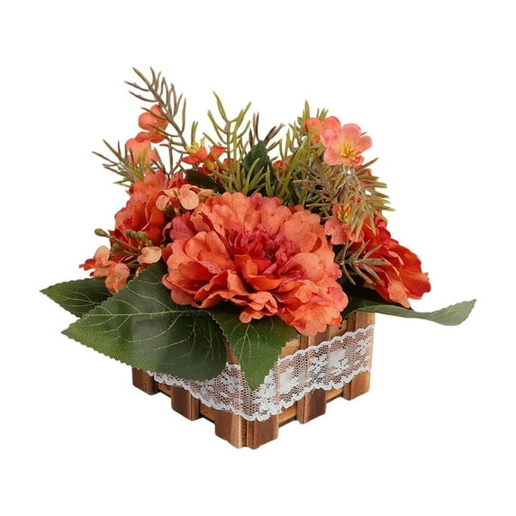 Flower Arrangement with Wooden Vase 8" Artificial Flowers in Pot - Fake ...