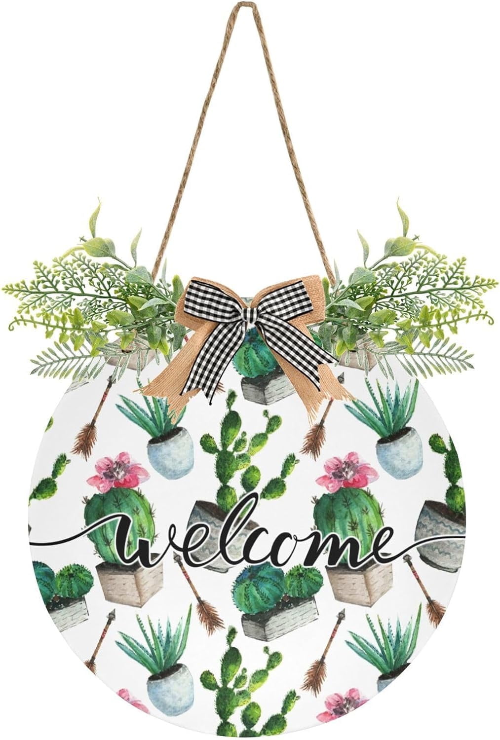 Flower Arrow Cactus Welcome Sign Farmhouse Front Porch Door Hanging ...
