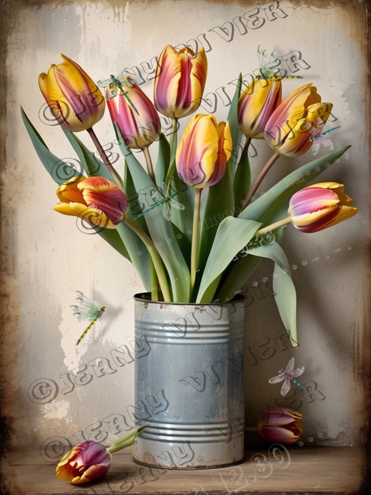 Flower Art Tulip Tin Sign - 12"x16" - Aluminum - Room Wall Art & Decor ...