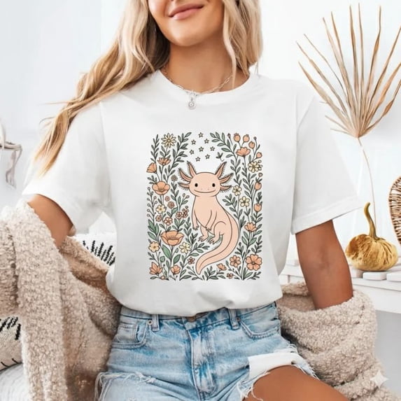Flower Axolotl Shirt, Cute Axolotl T-Shirt, Salamander & Amphibian ...
