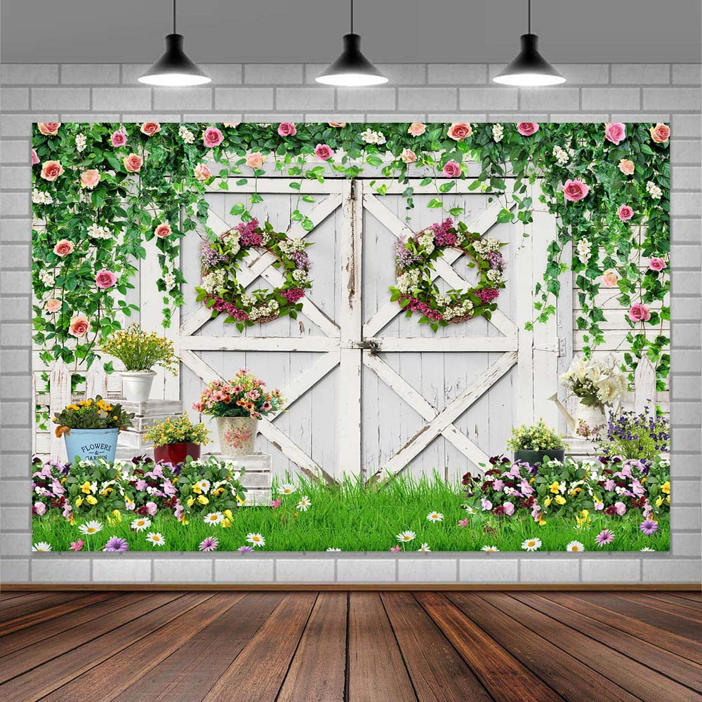 Flower Backdrop,Spring Garden Nature Background,Wooden Barn Door ...