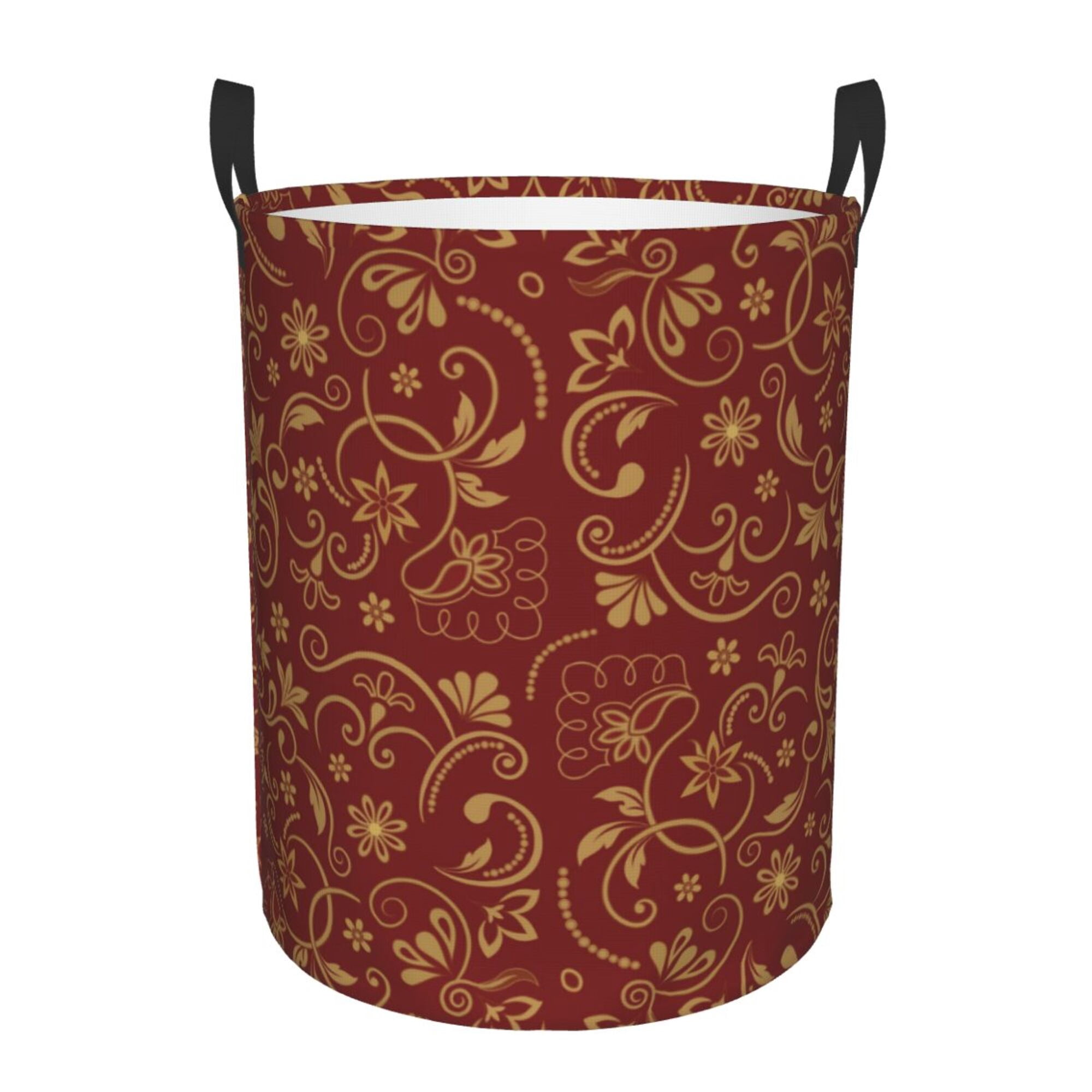 Flower Background Circular Laundry Basket (With Handle) Waterproof ...