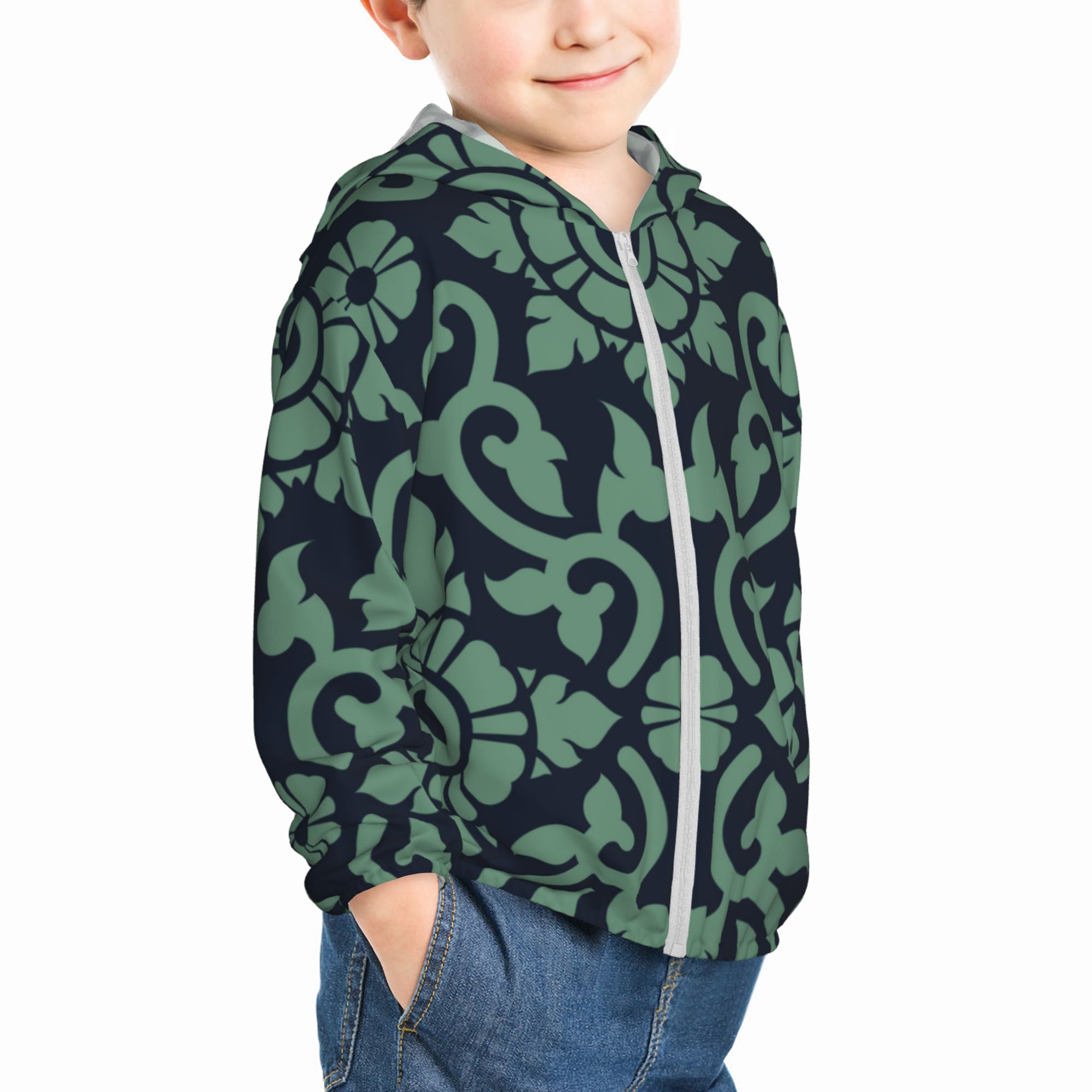 Flower Background Kids Zip-Up Hoodie Girls Boys Sun Protection Jacket Hooded Cooling Shirt ...