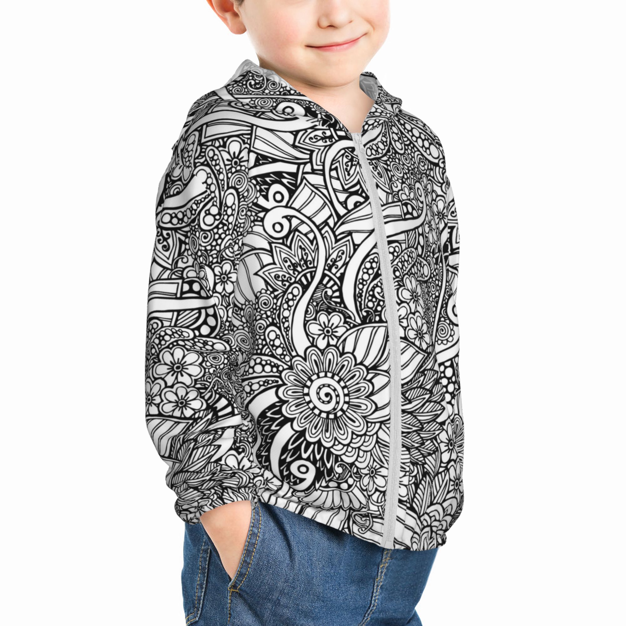 Flower Background Kids Zip-Up Hoodie Girls Boys Sun Protection Jacket Hooded Cooling Shirt ...