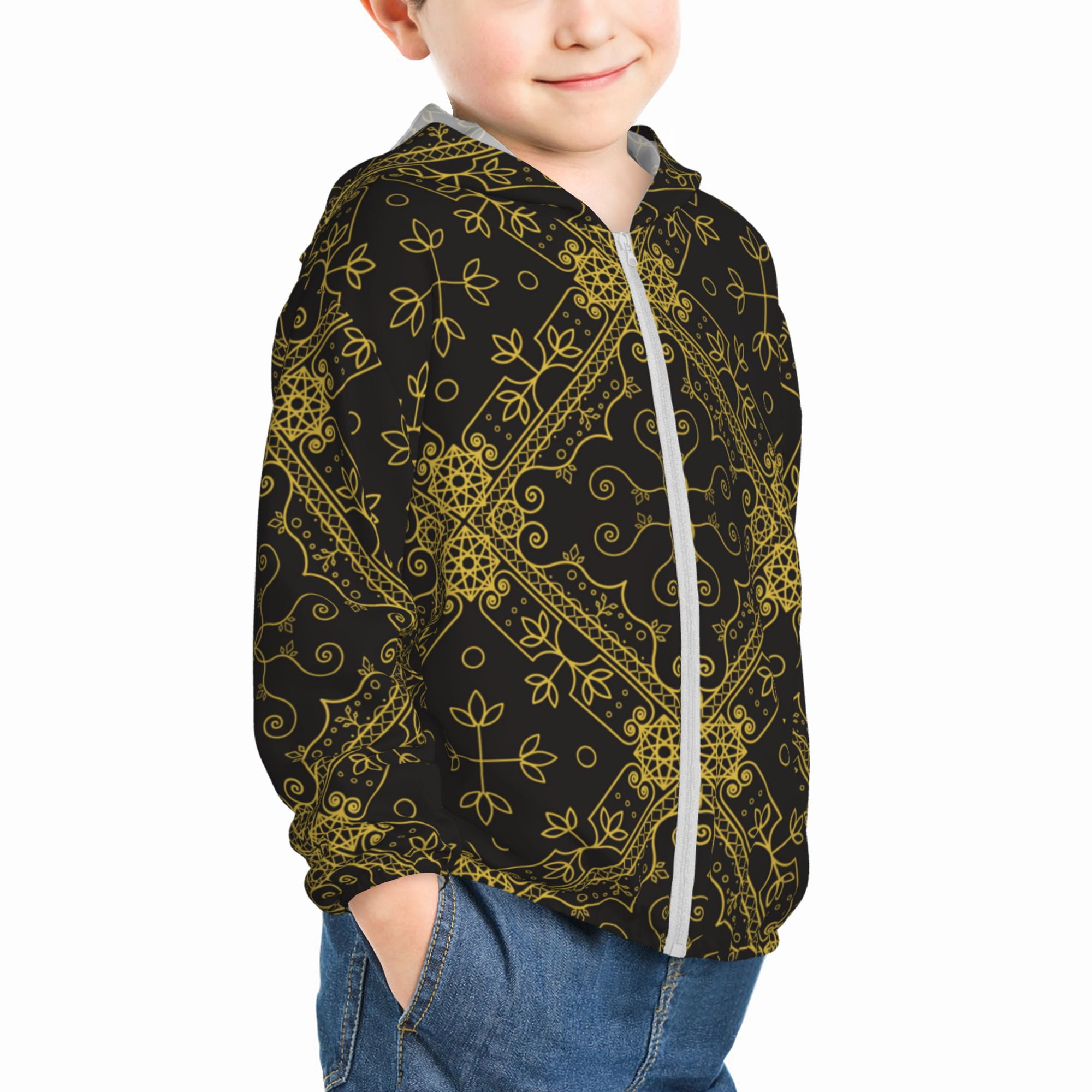 Flower Background Kids Zip-Up Hoodie Girls Boys Sun Protection Jacket Hooded Cooling Shirt ...