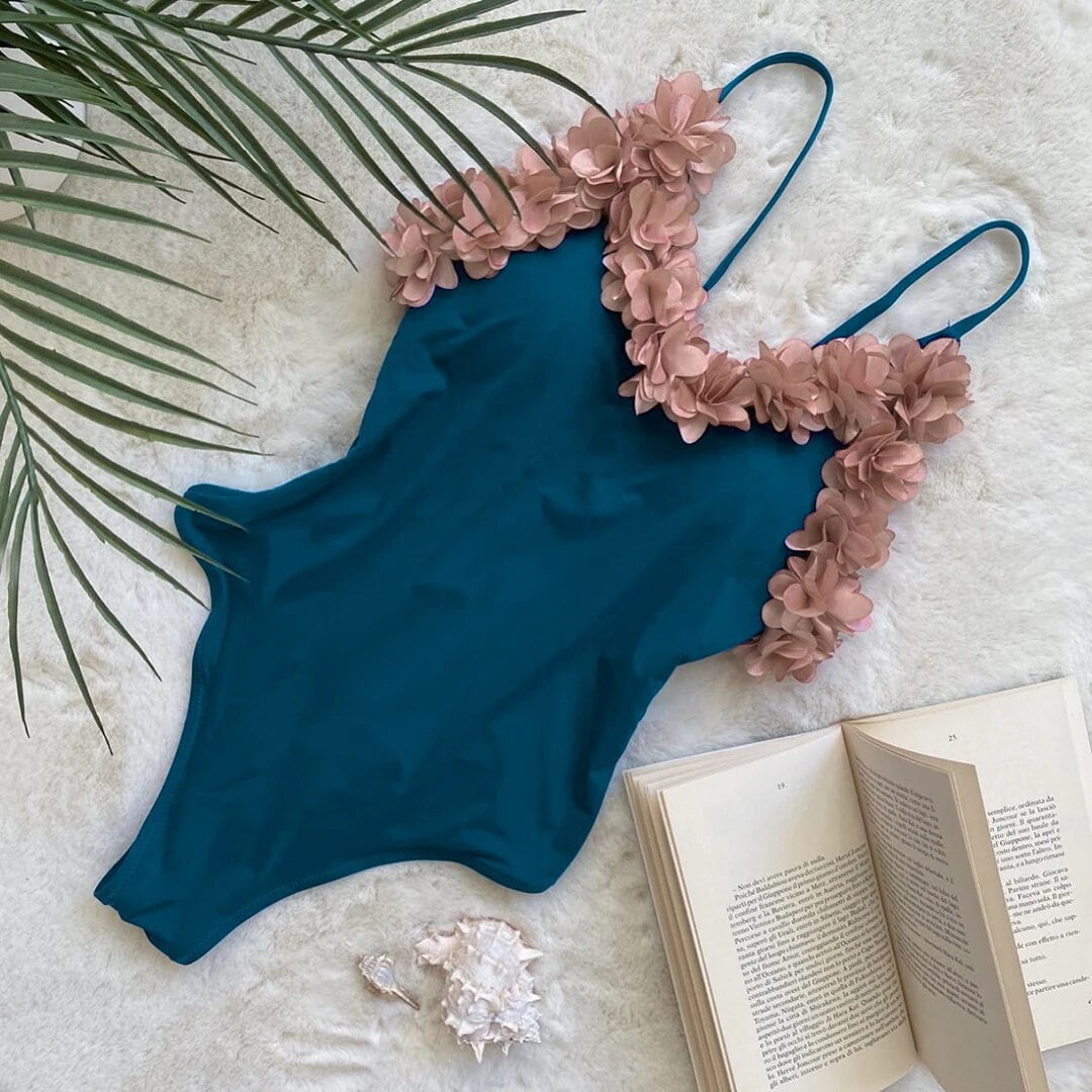 Flower Backless Swimsuit y2k One Piece Swimwear Women Ruffled Strappy ...