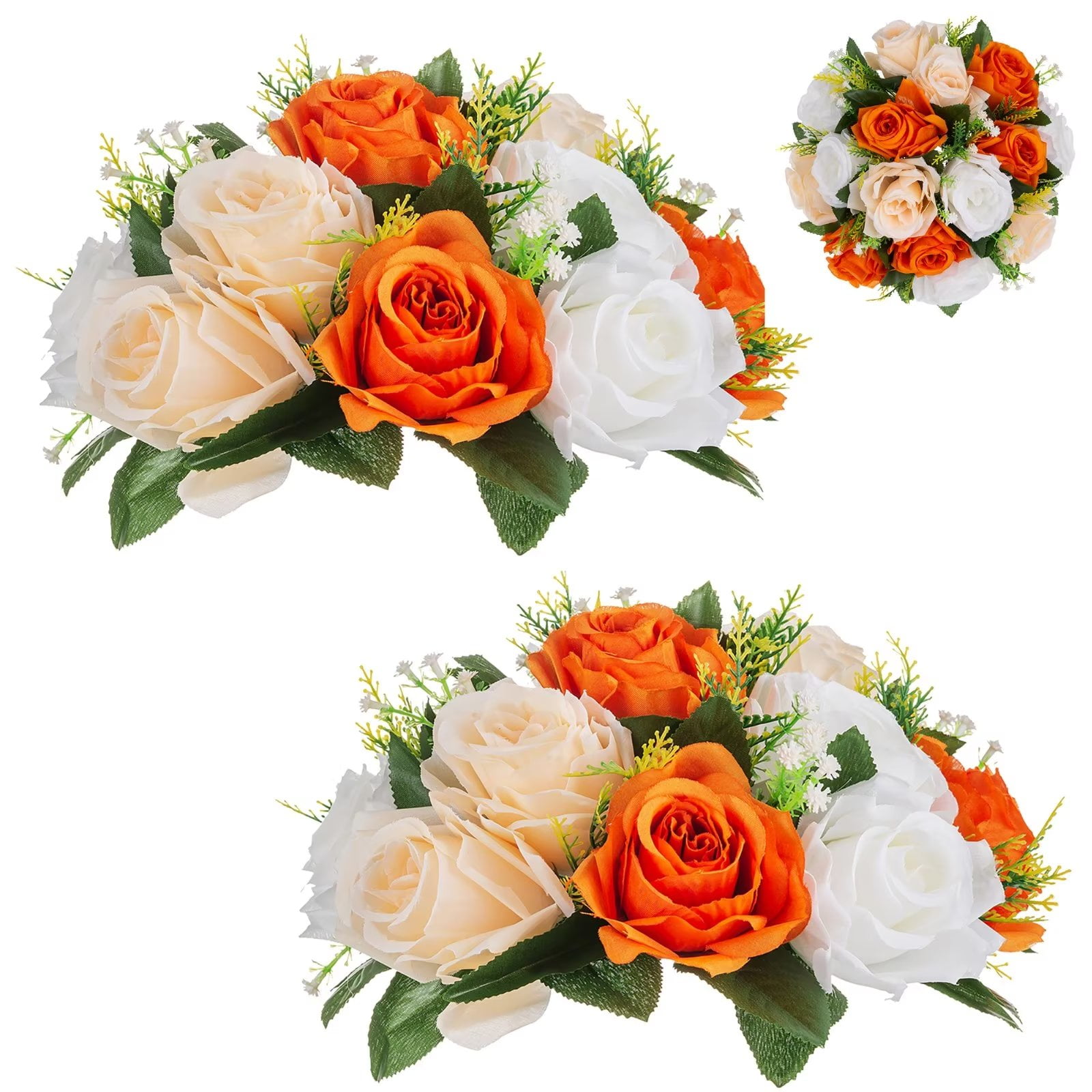 Flower Ball Centerpieces for Table 2 Pack Orange Roses Artificial ...