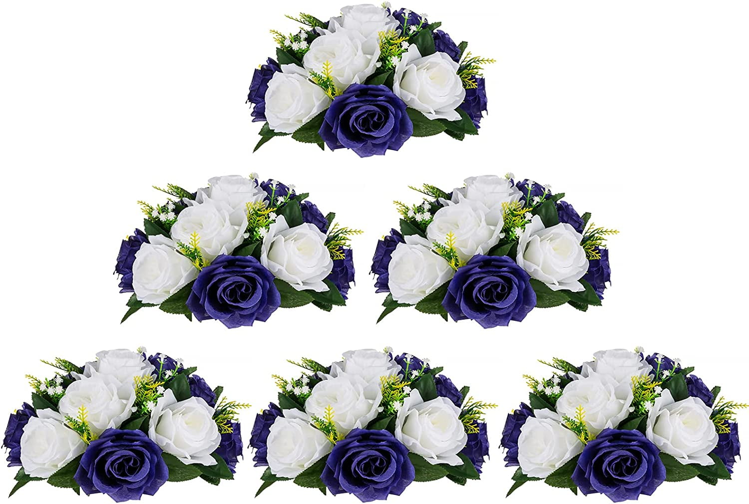 Flower Balls Table Centerpieces: 6 Pcs Fake Flowers Navy Blue White ...