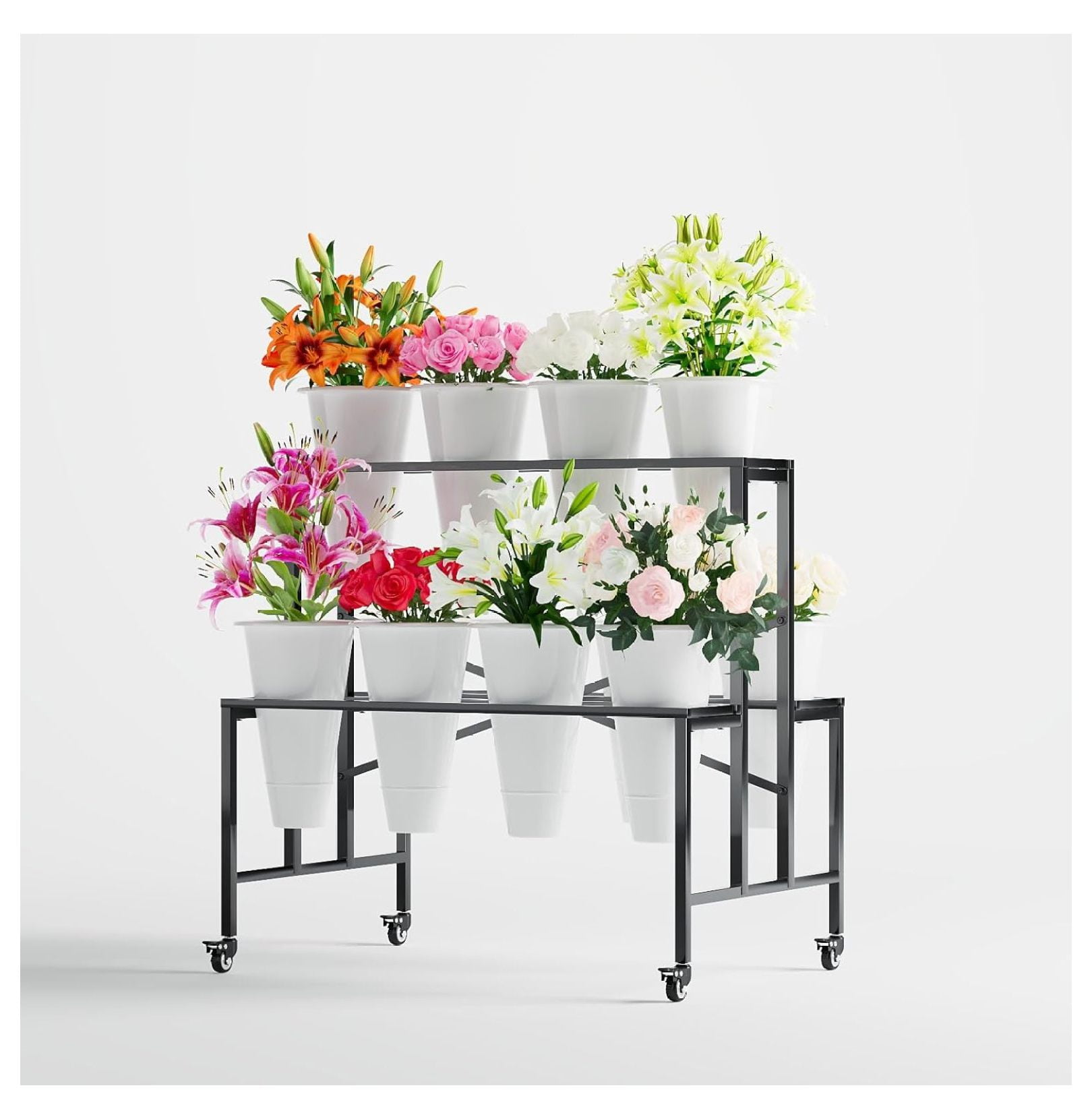 Flower Bar Stand Display shelf with White Buckets for Fresh and Diy ...