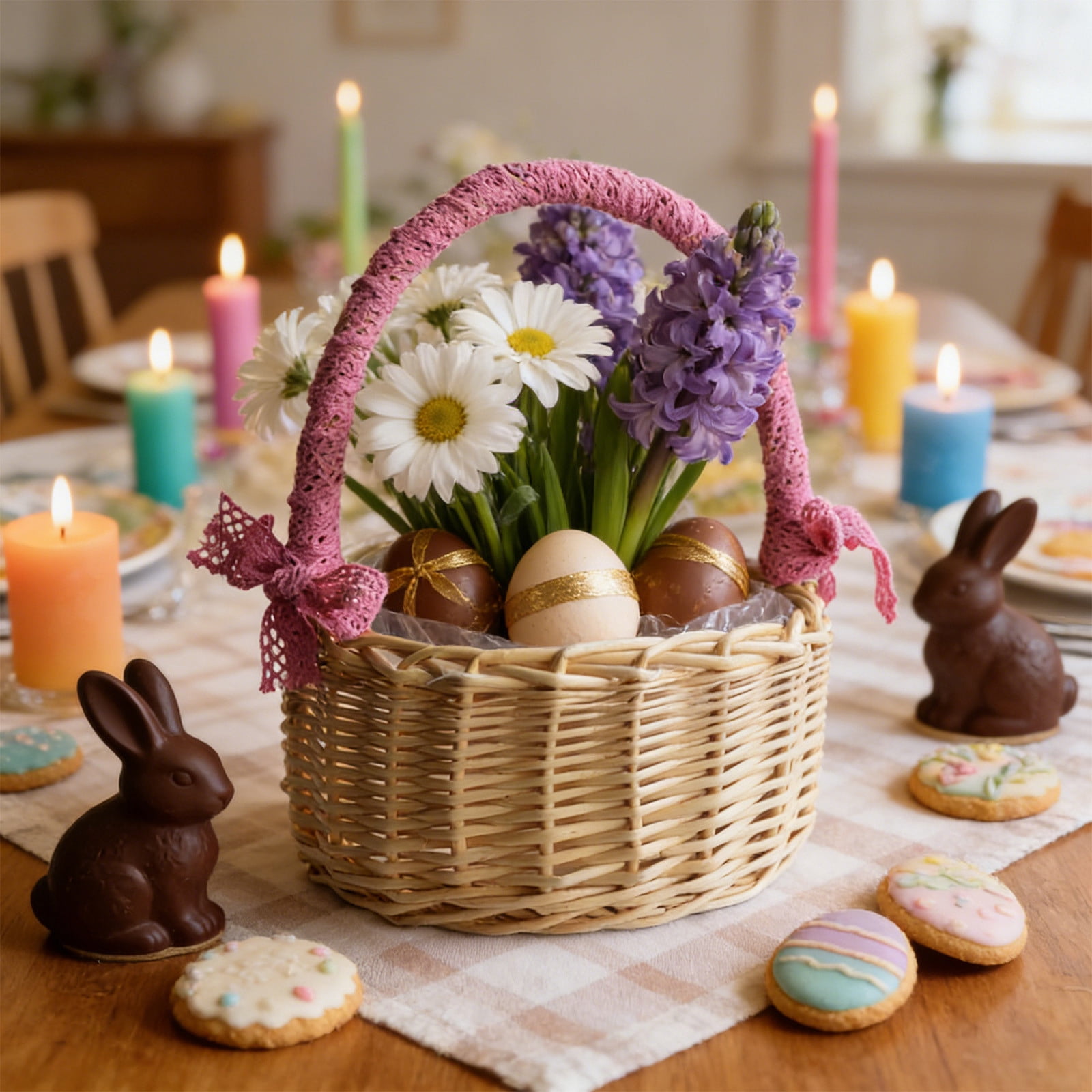 Flower Basket, Kadlawus Handheld Indoor Flower Basket, Rattan Weaving ...