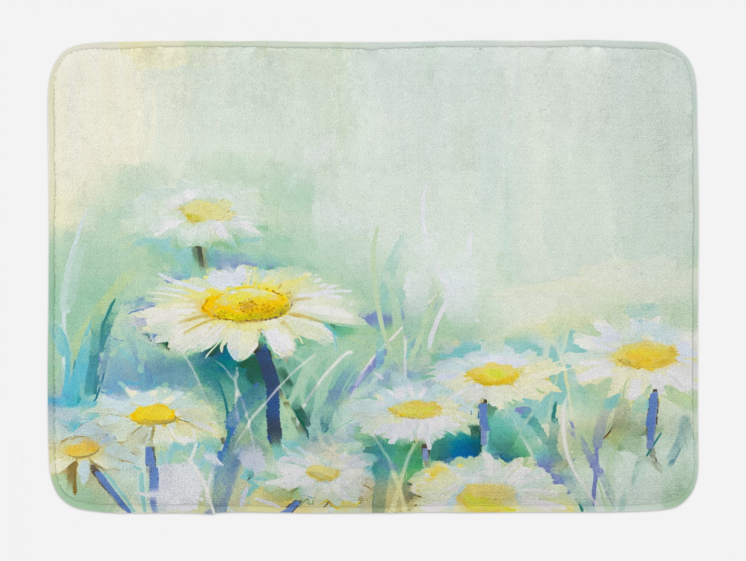 Flower Bath Mat, Daisies on Grass Mother Earth Icons Impressionist ...
