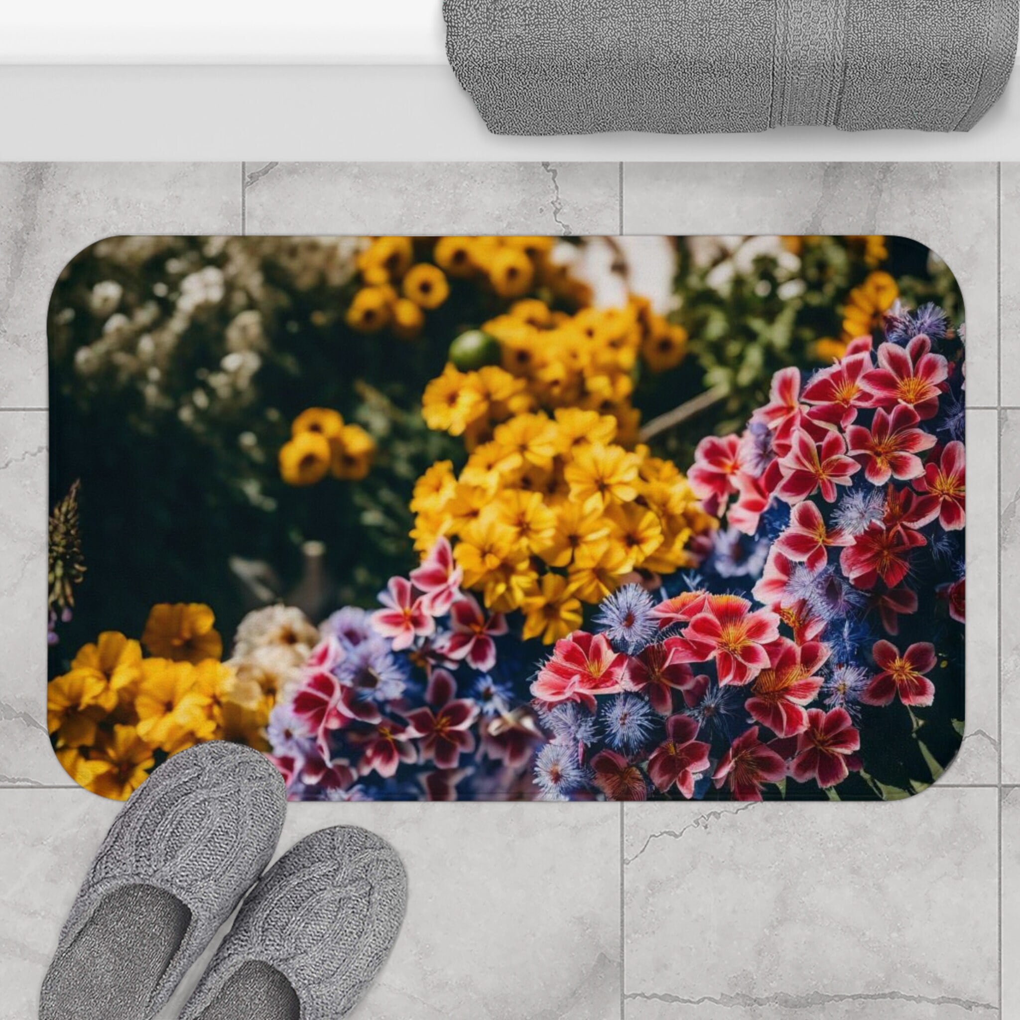 Flower Bath Mat, Floral Bathroom Rugs, Flower Art Bath Rugs, 18''X30 ...