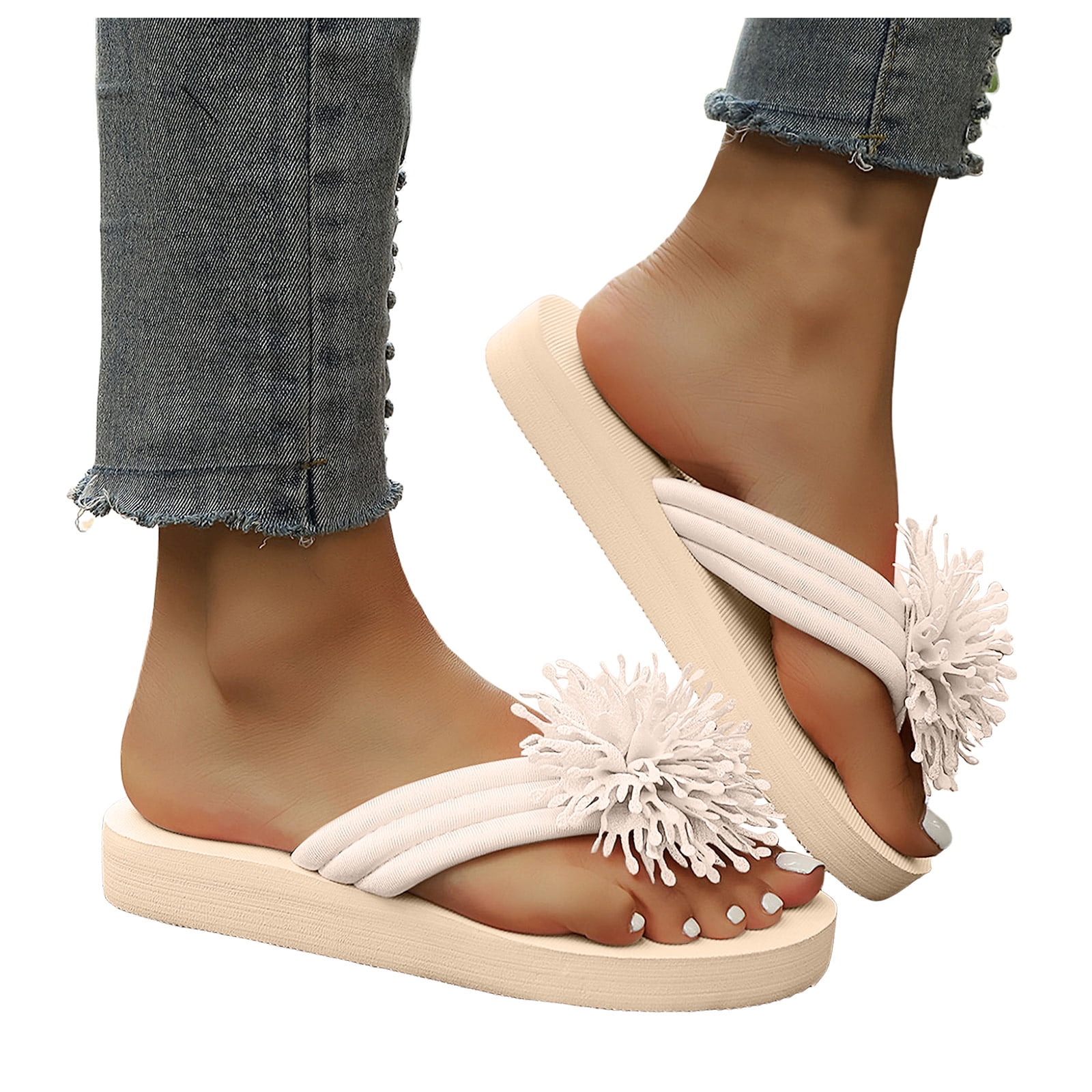 Flower Beach Flip Flops for Women 2025 Memory Foam Platform Wedge ...